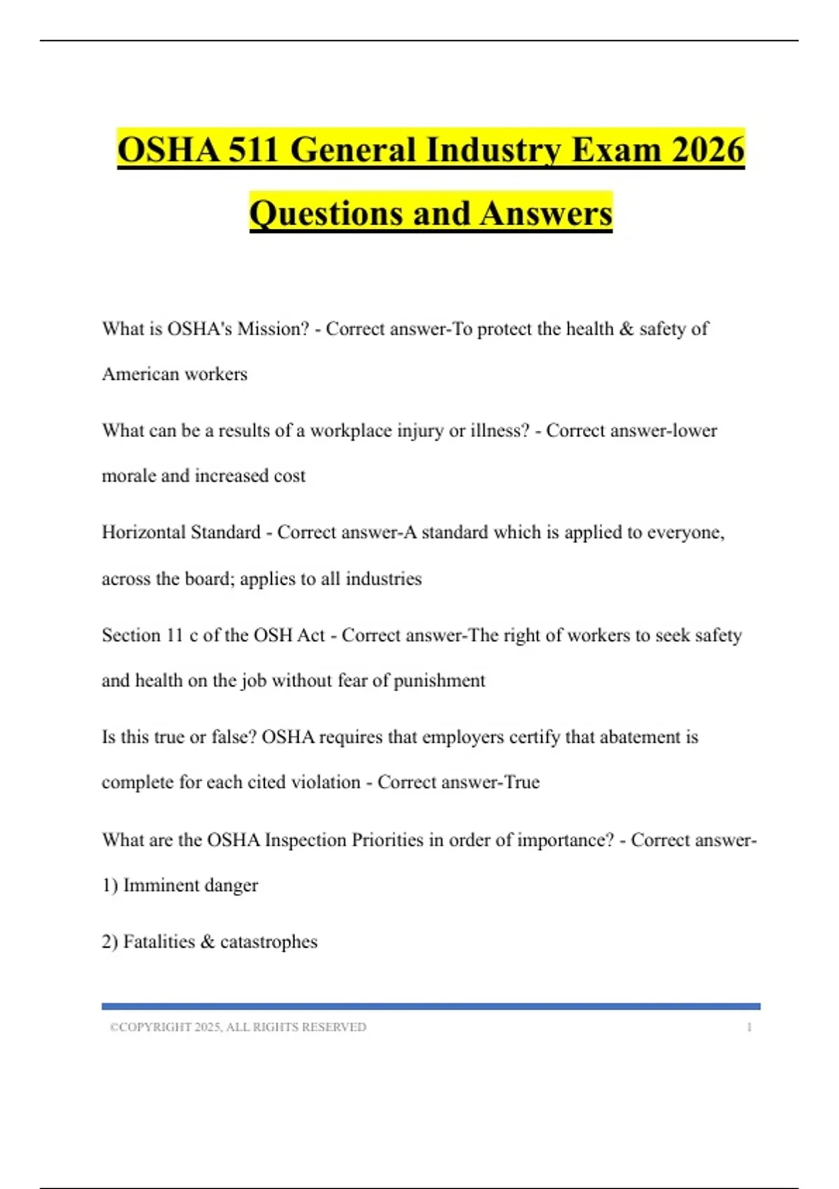 OSHA 511 General Industry Exam 2026 Questions and Answers - OSHA 511 ...