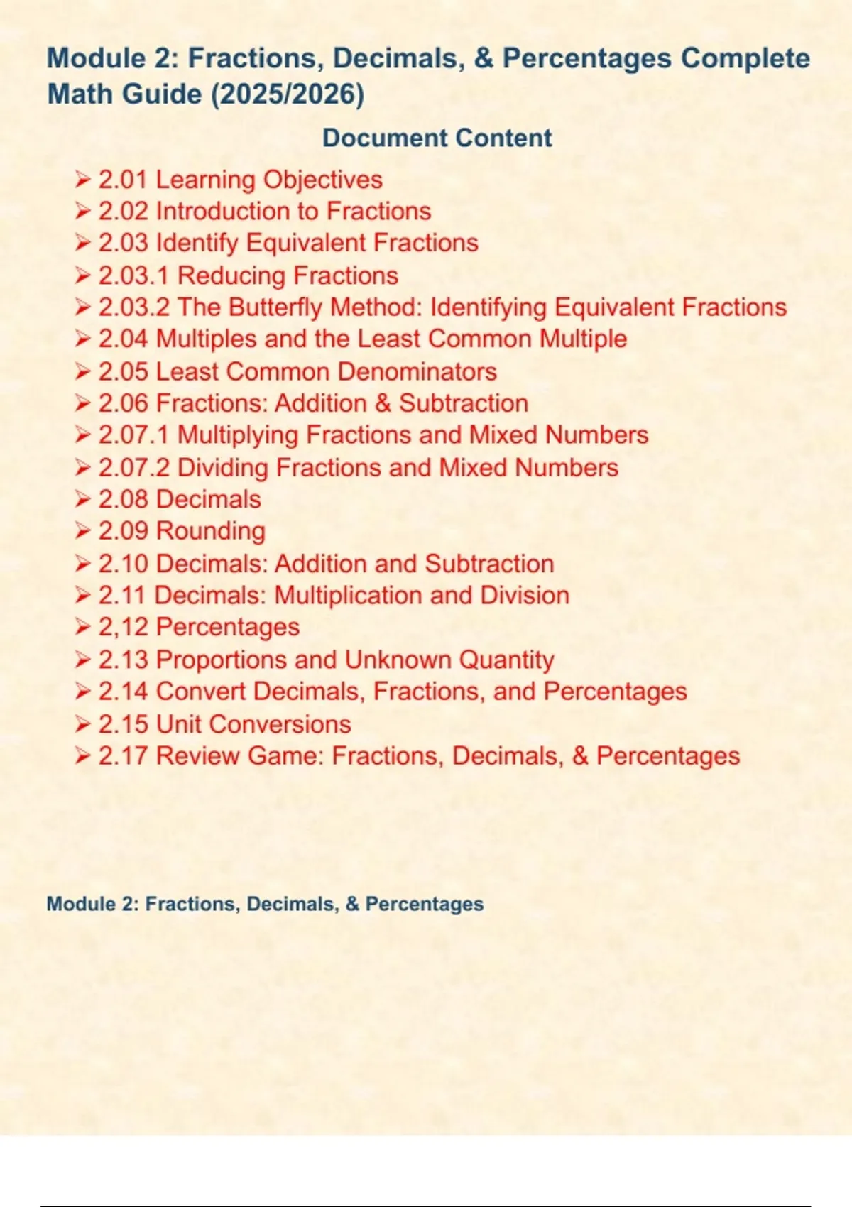 Module 2: Fractions, Decimals, & Percentages Complete Math Guide (2025/ ...