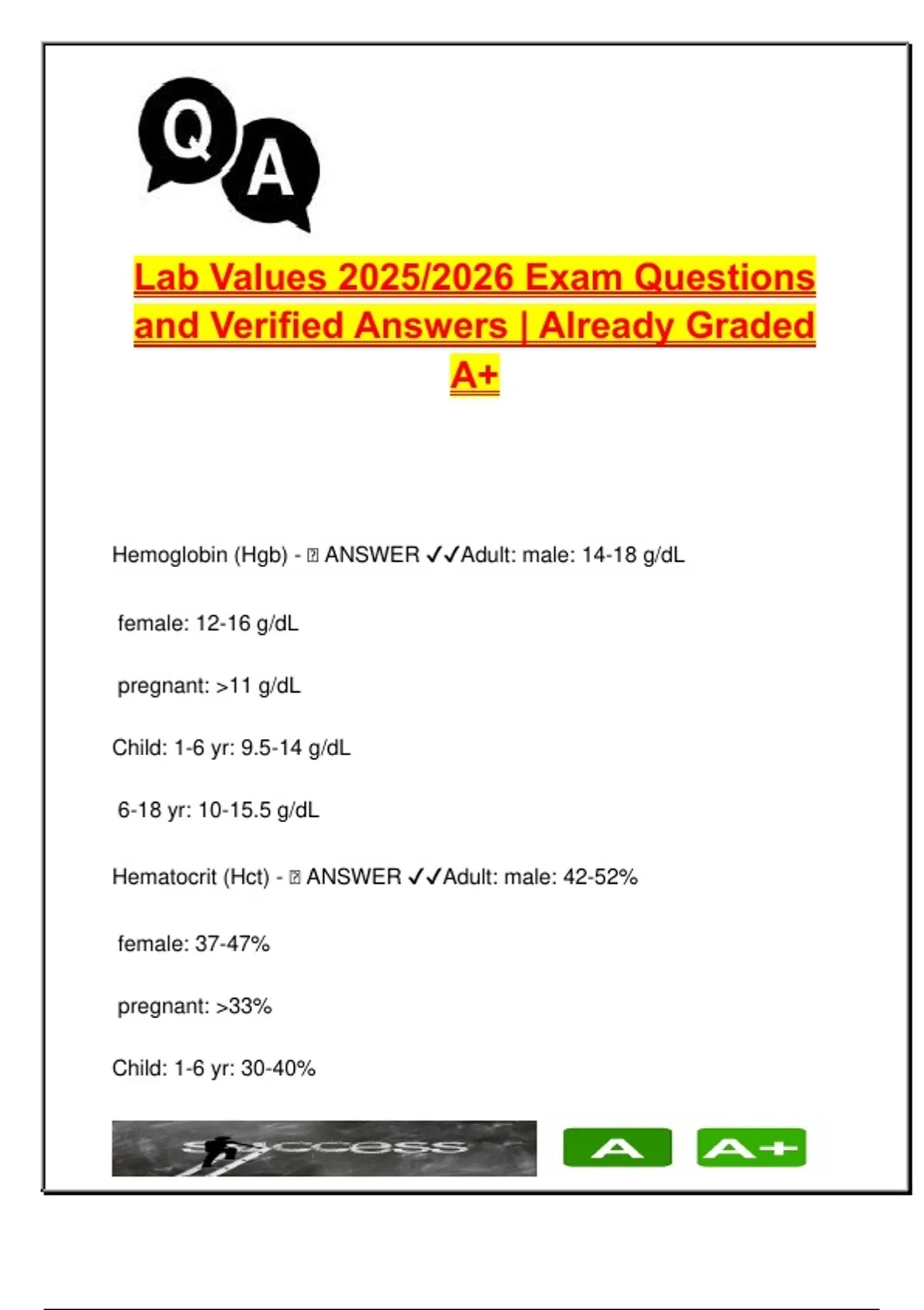 Lab Values Nursing Guide | 100+ Verified Exam Q&A with Ranges | NCLEX ...
