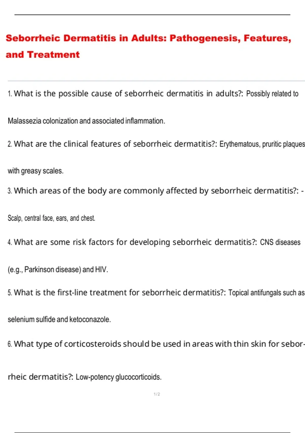 Seborrheic Dermatitis in Adults: Pathogenesis, Features, and Treatment ...