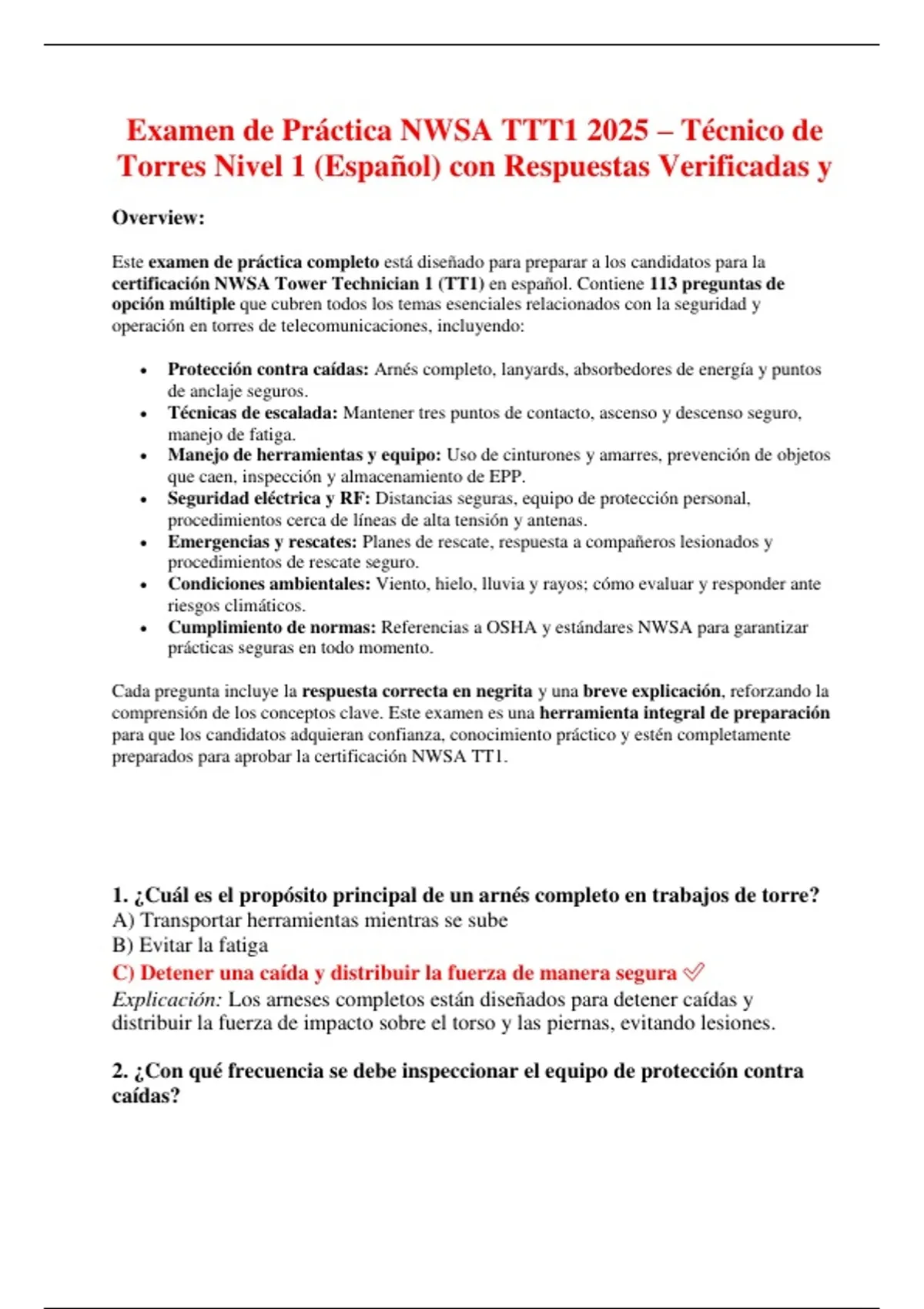 Examen de Práctica NWSA TTT1 2025 – Técnico de Torres Nivel 1 (Español ...