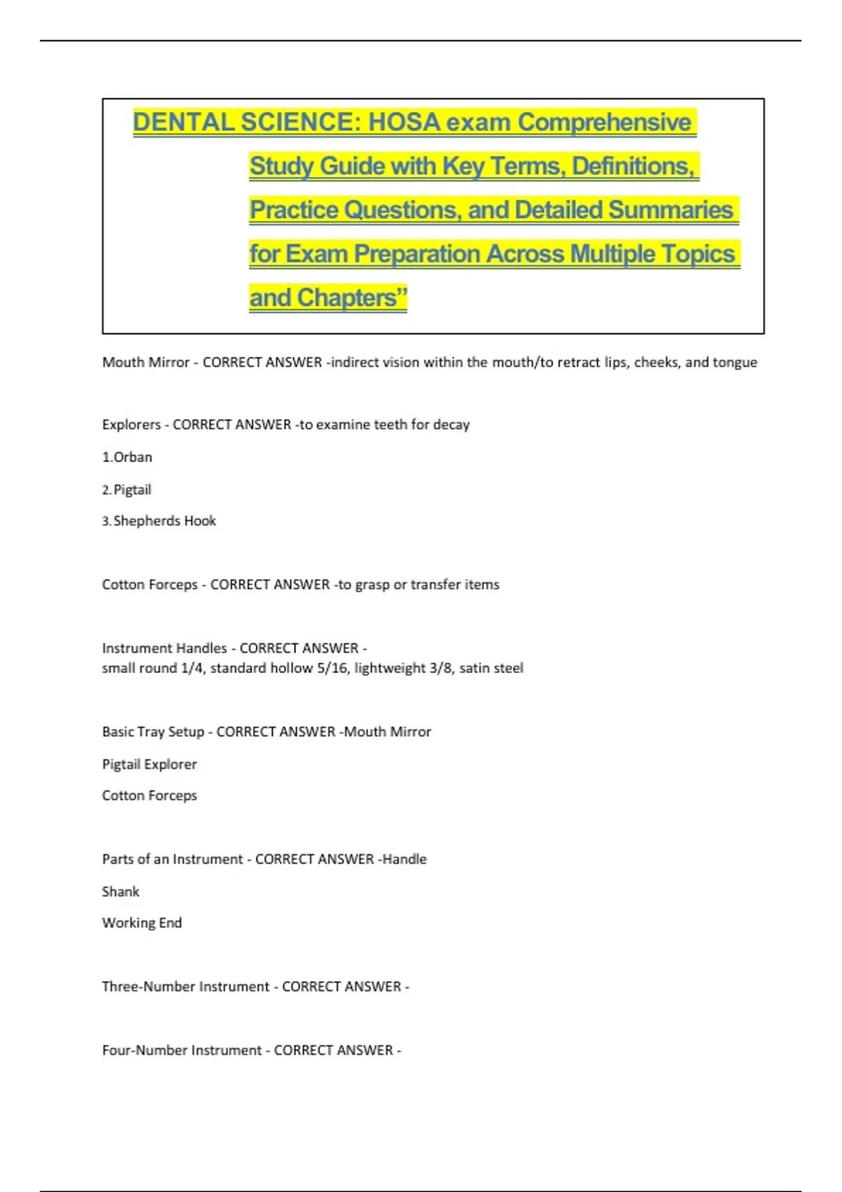 Dental Science – HOSA Exam Comprehensive Study Guide with Key Terms ...