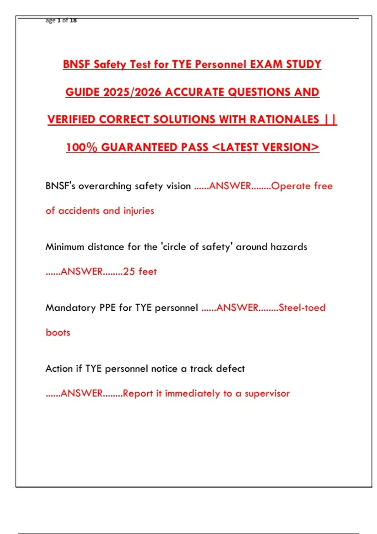 BNSF Safety Test for TYE Personnel Study Guide 2025: Railroad ...