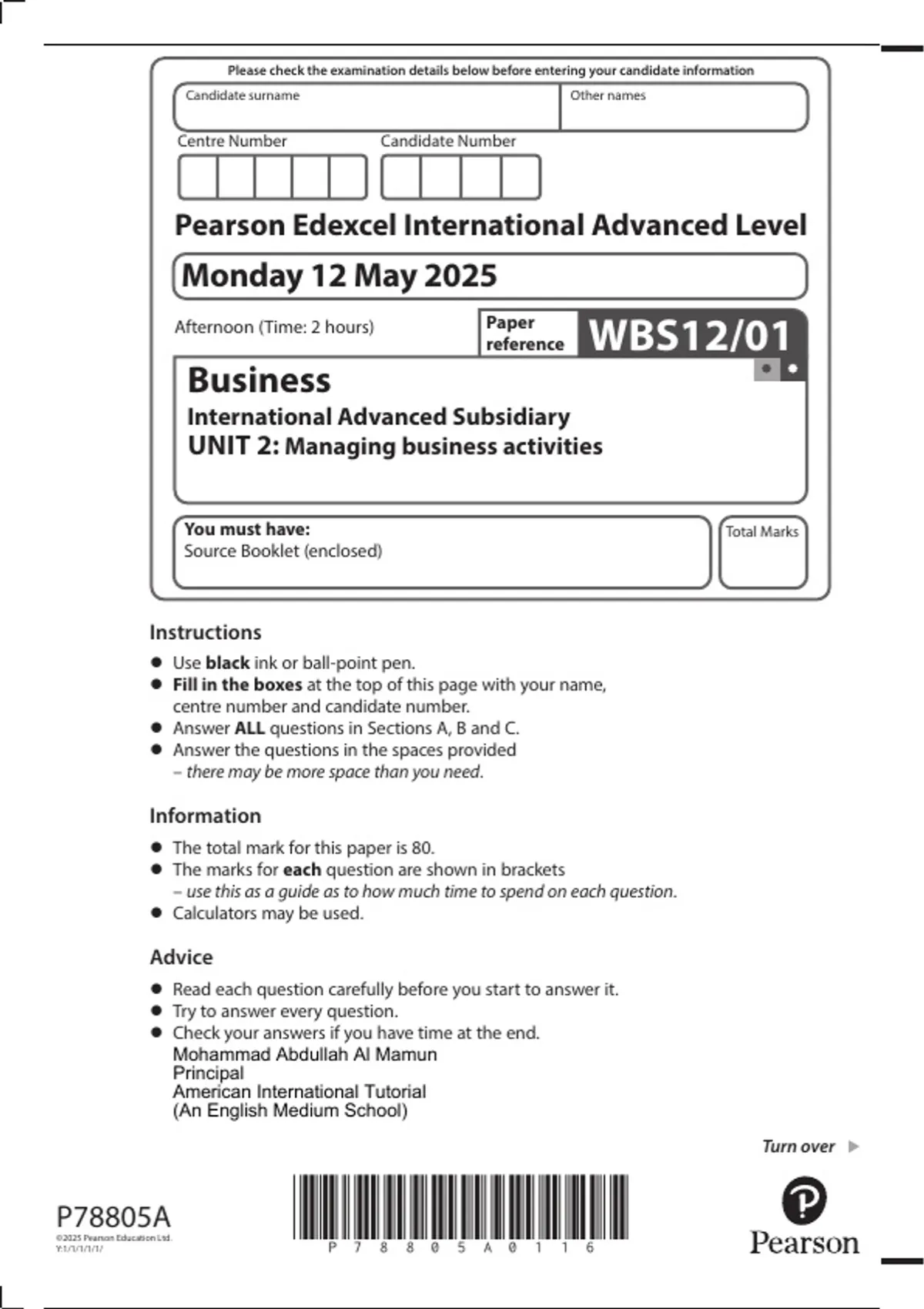 Pearson Edexcel International Advanced Level Business IAS UNIT 2 JUNE ...
