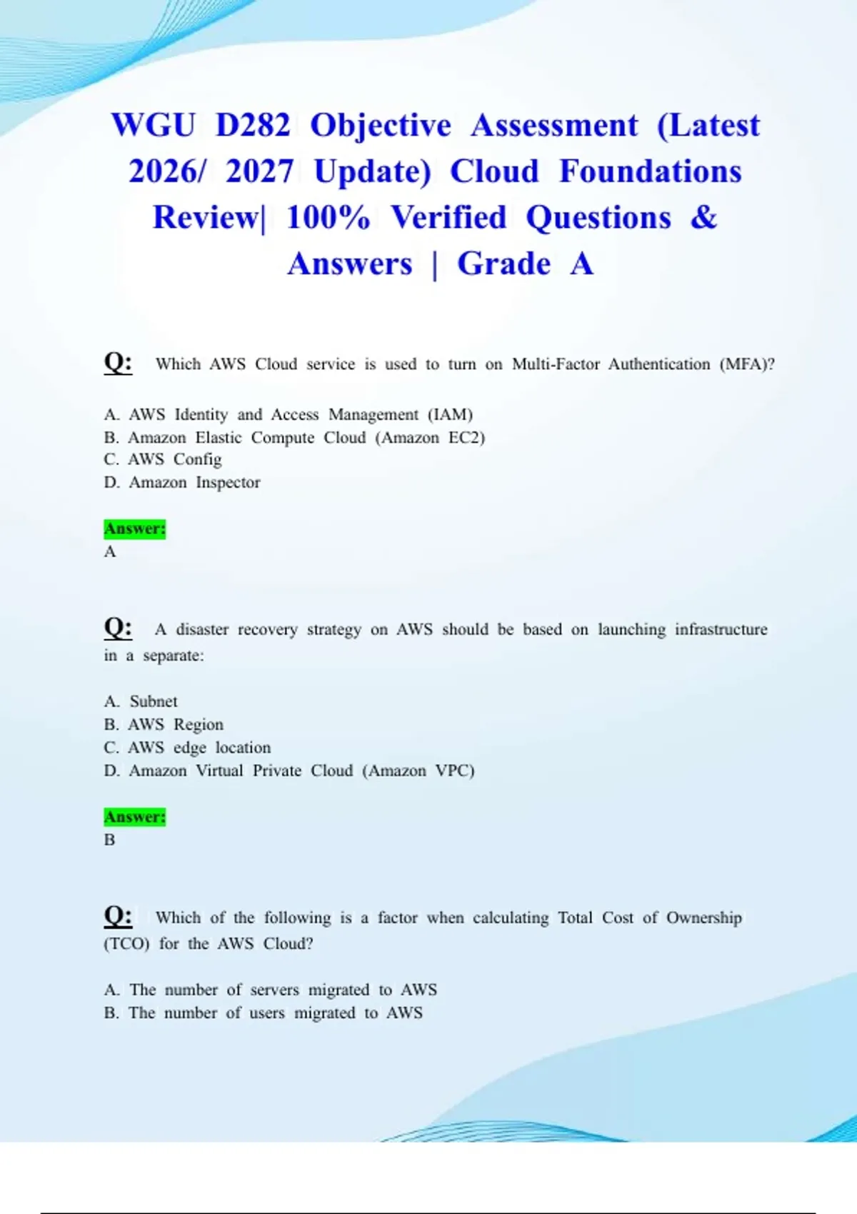 WGU D282 Objective Assessment (Latest 2026/ 2027 Update) Cloud ...
