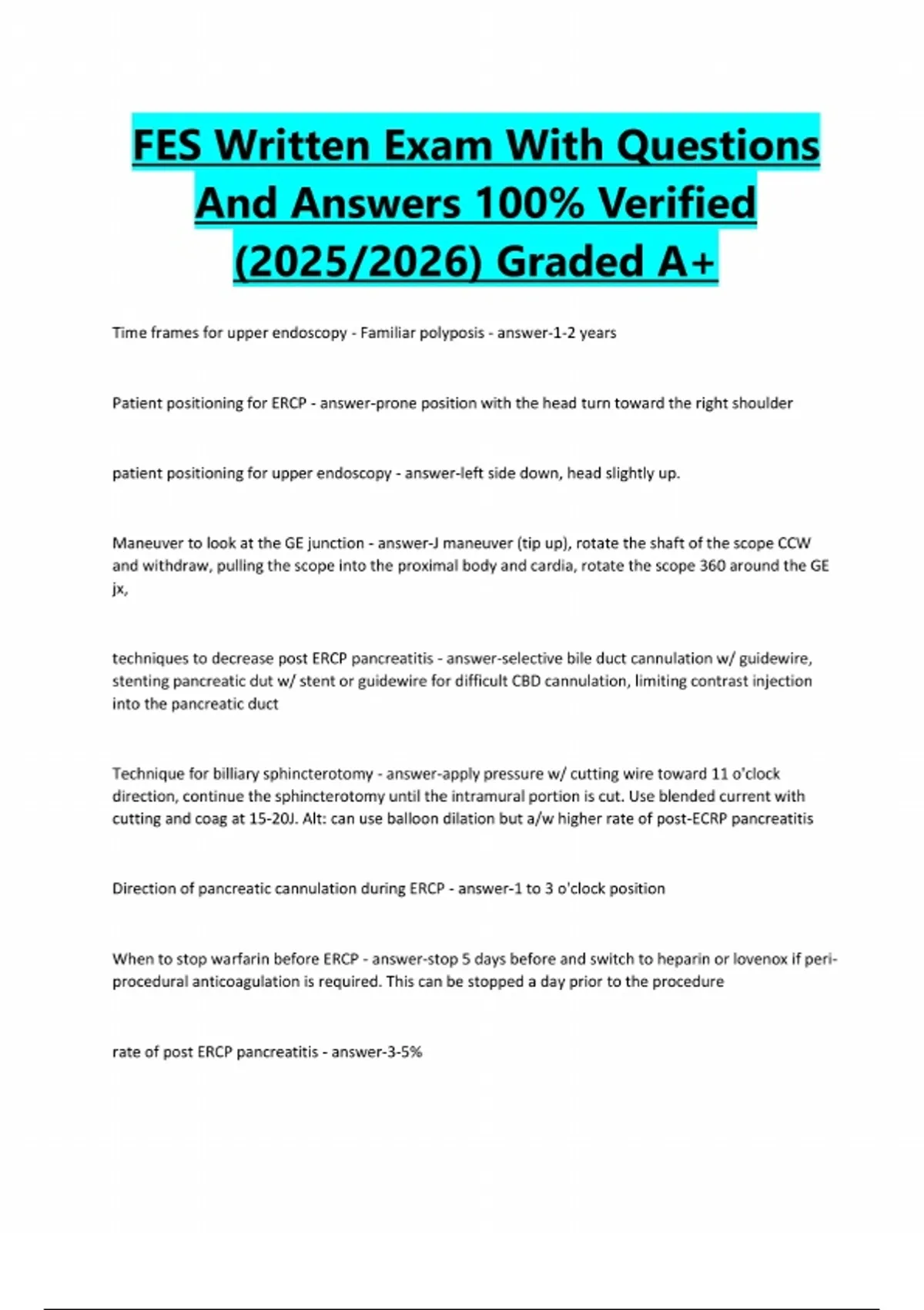 FES Written Exam With Questions And Answers 100% Verified (2025/2026 ...