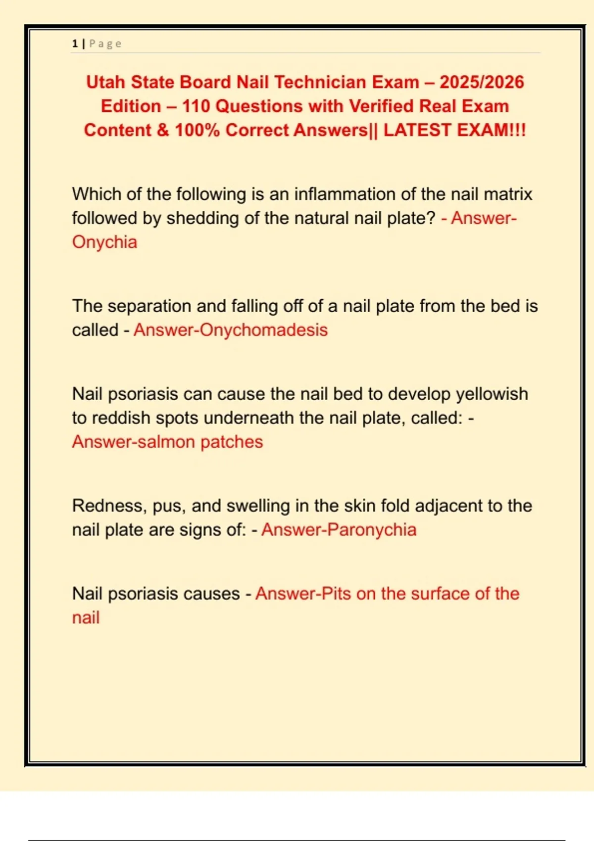 Utah State Board Nail Technician Exam – 2025/2026 Edition – 110 ...
