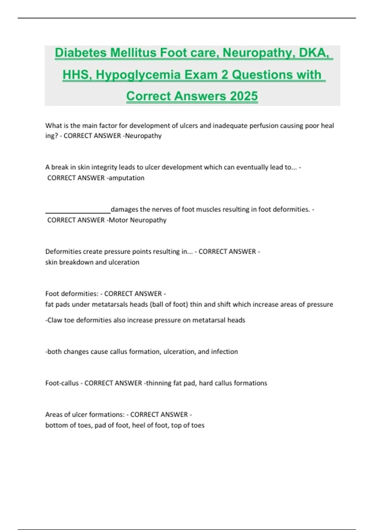 Diabetes Mellitus Foot Care, Neuropathy, DKA, HHS, Hypoglycemia – Exam ...