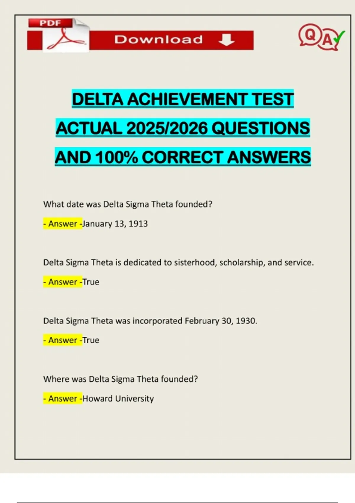 DELTA ACHIEVEMENT TEST ACTUAL 2025/2026 QUESTIONS AND 100% CORRECT ...
