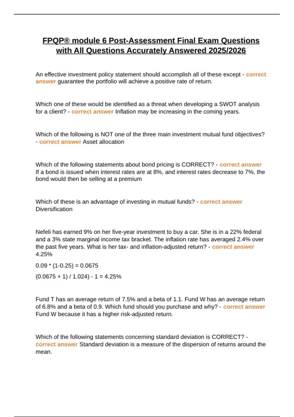 FPQP® module 6 Post-Assessment Final Exam Questions with All Questions ...