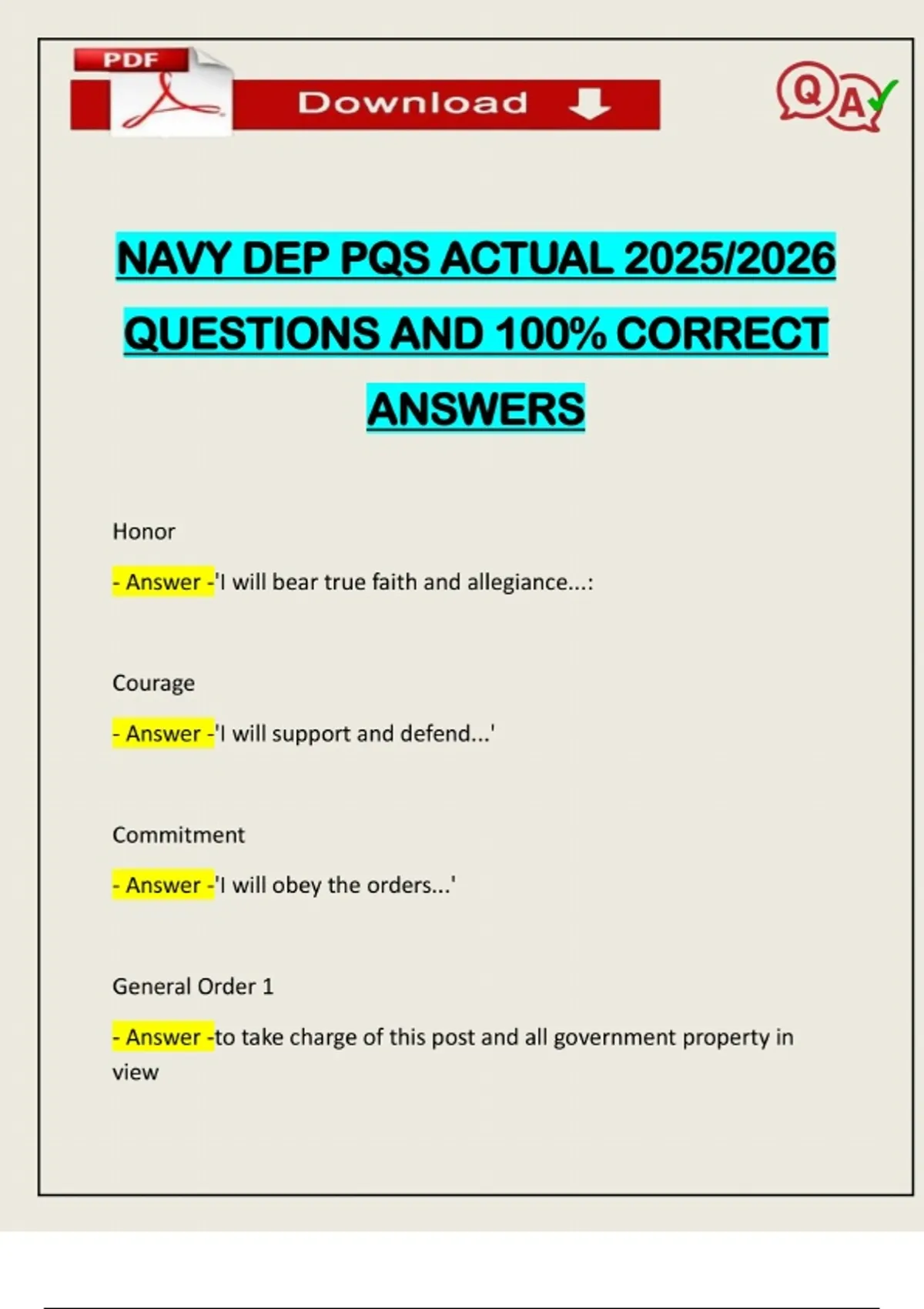 NAVY DEP PQS ACTUAL 2025/2026 QUESTIONS AND 100% CORRECT ANSWERS - NAVY ...