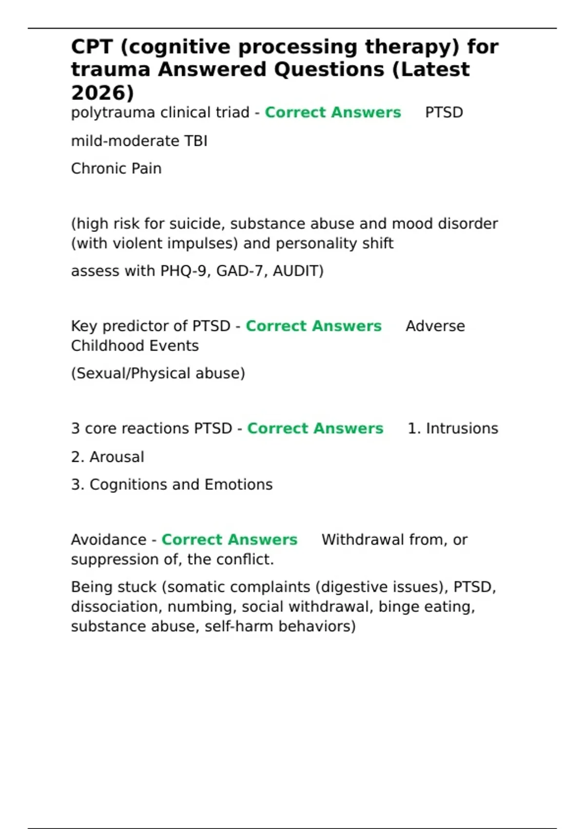 CPT (cognitive processing therapy) for trauma Answered Questions ...