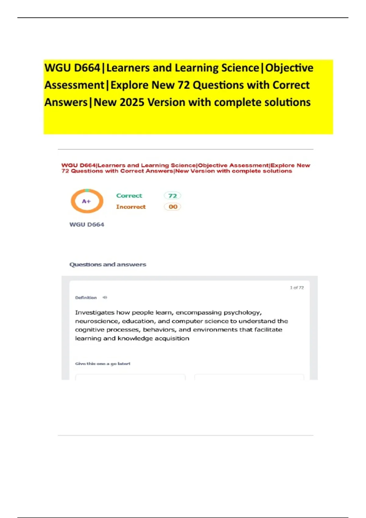 WGU D664|Learners and Learning Science|Objective Assessment|Explore New ...