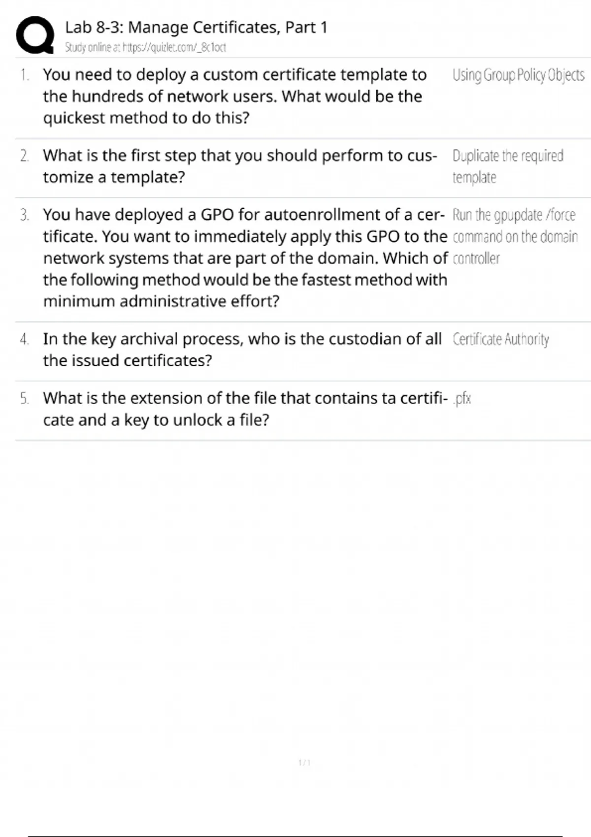 Lab 8-3 Manage Certificates Part 1 / CompTIA Security+ Guide / 2025 ...