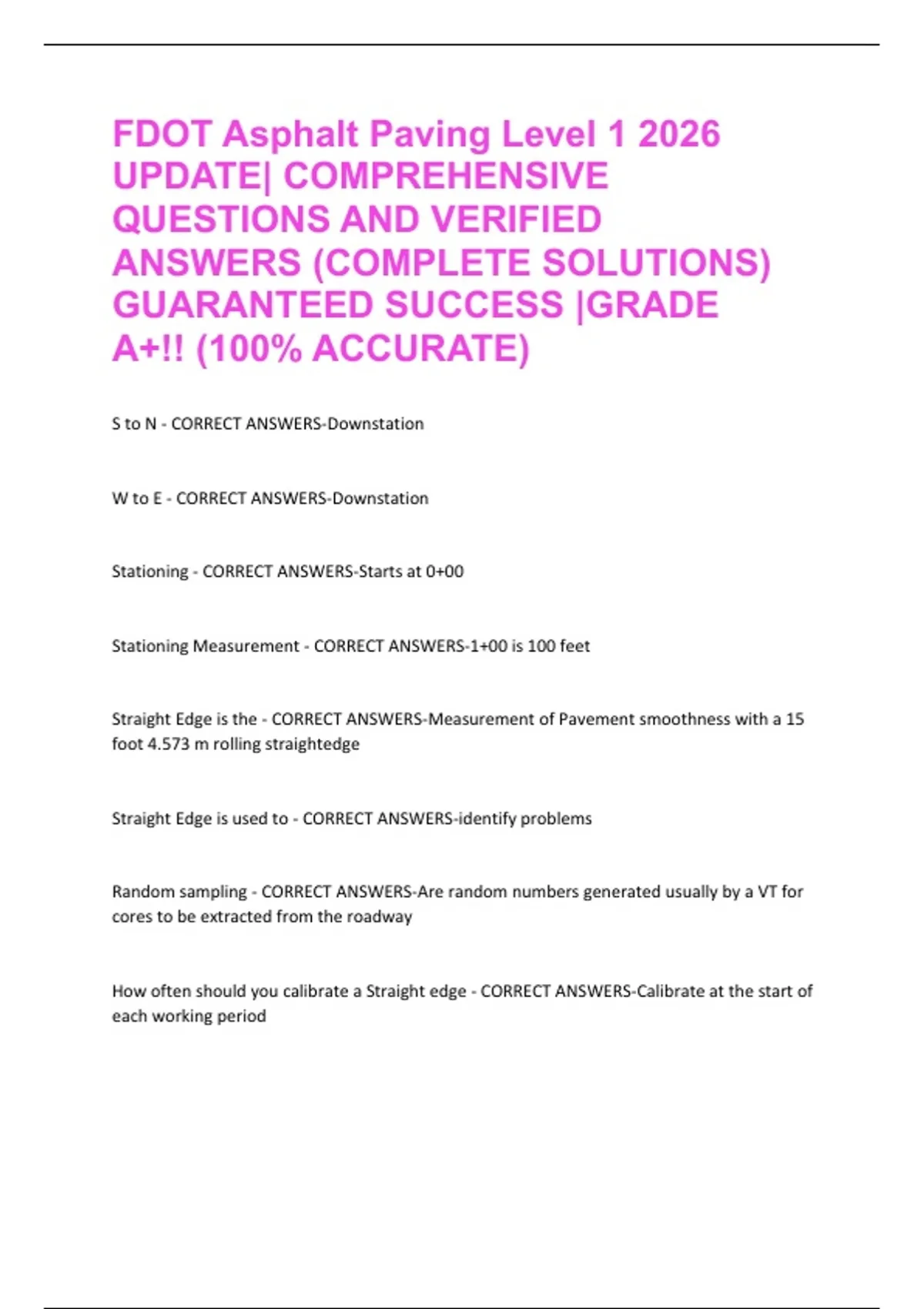 FDOT Asphalt Paving Level 1 2026 UPDATE| COMPREHENSIVE QUESTIONS AND ...