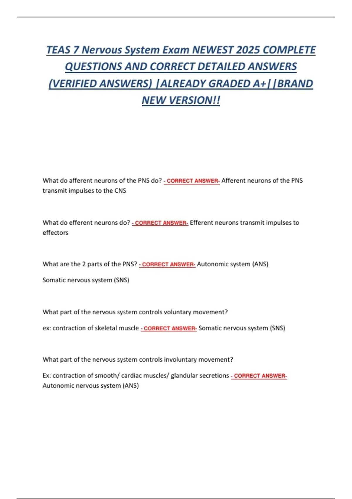 TEAS 7 Nervous System Exam – Anatomy & Physiology | ATI Test of ...