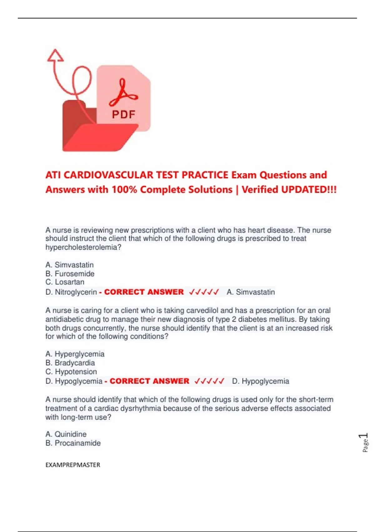 ATI Cardiovascular Nursing Practice Exam | 100% Verified Questions ...