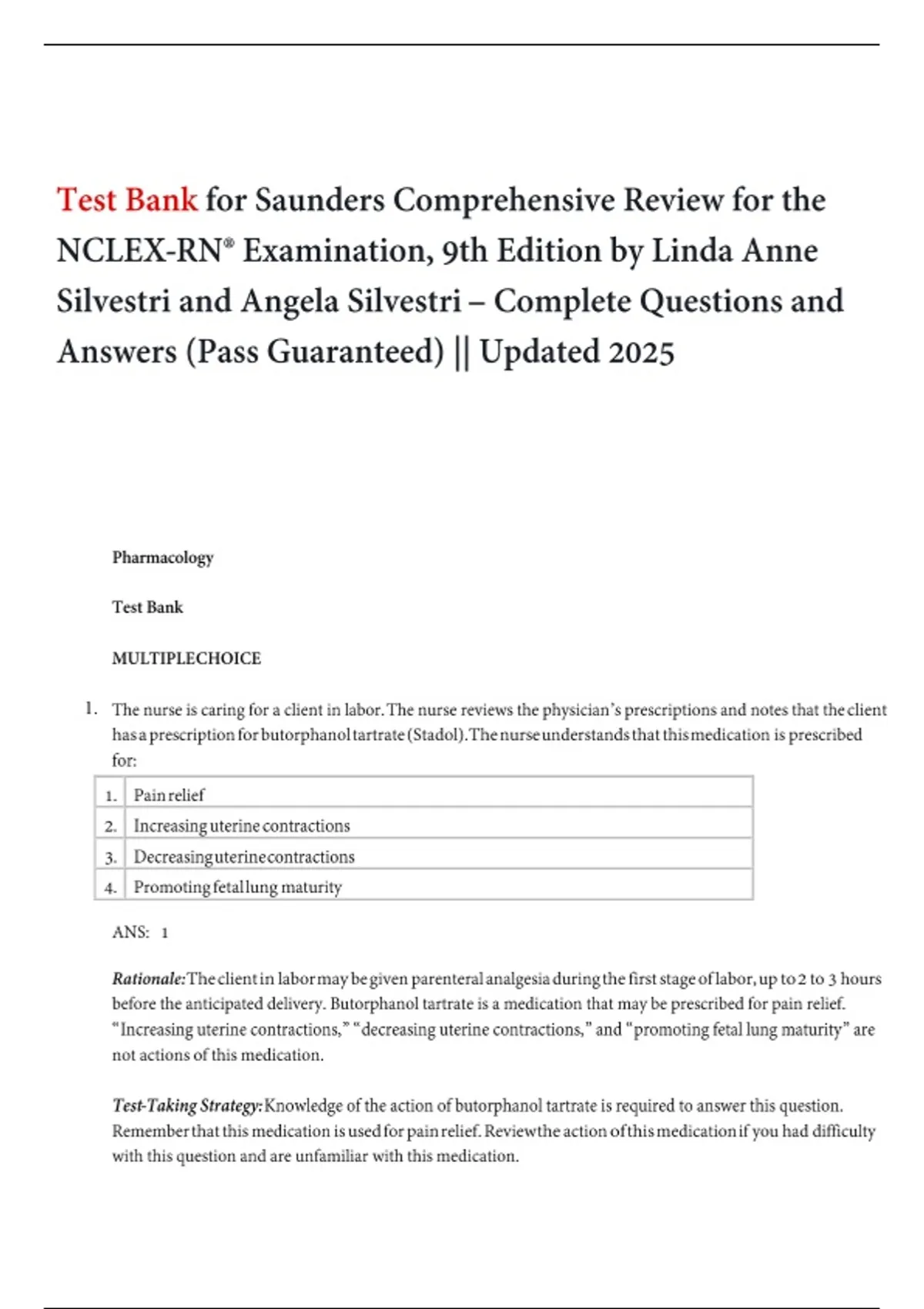 Test Bank for Saunders Comprehensive Review for the NCLEX-RN ...