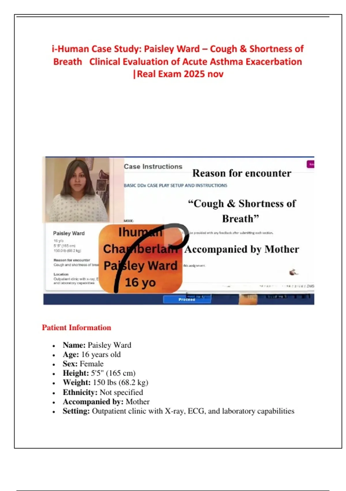 i-Human Case Study: Paisley Ward – Cough & Shortness of Breath Clinical Evaluation of Acute ...