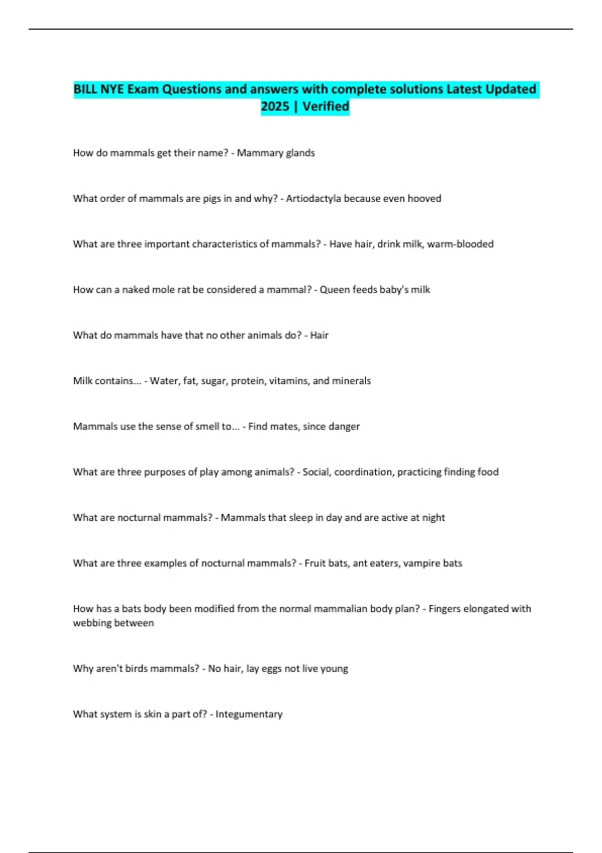 BILL NYE Exam Questions and answers with complete solutions Latest ...