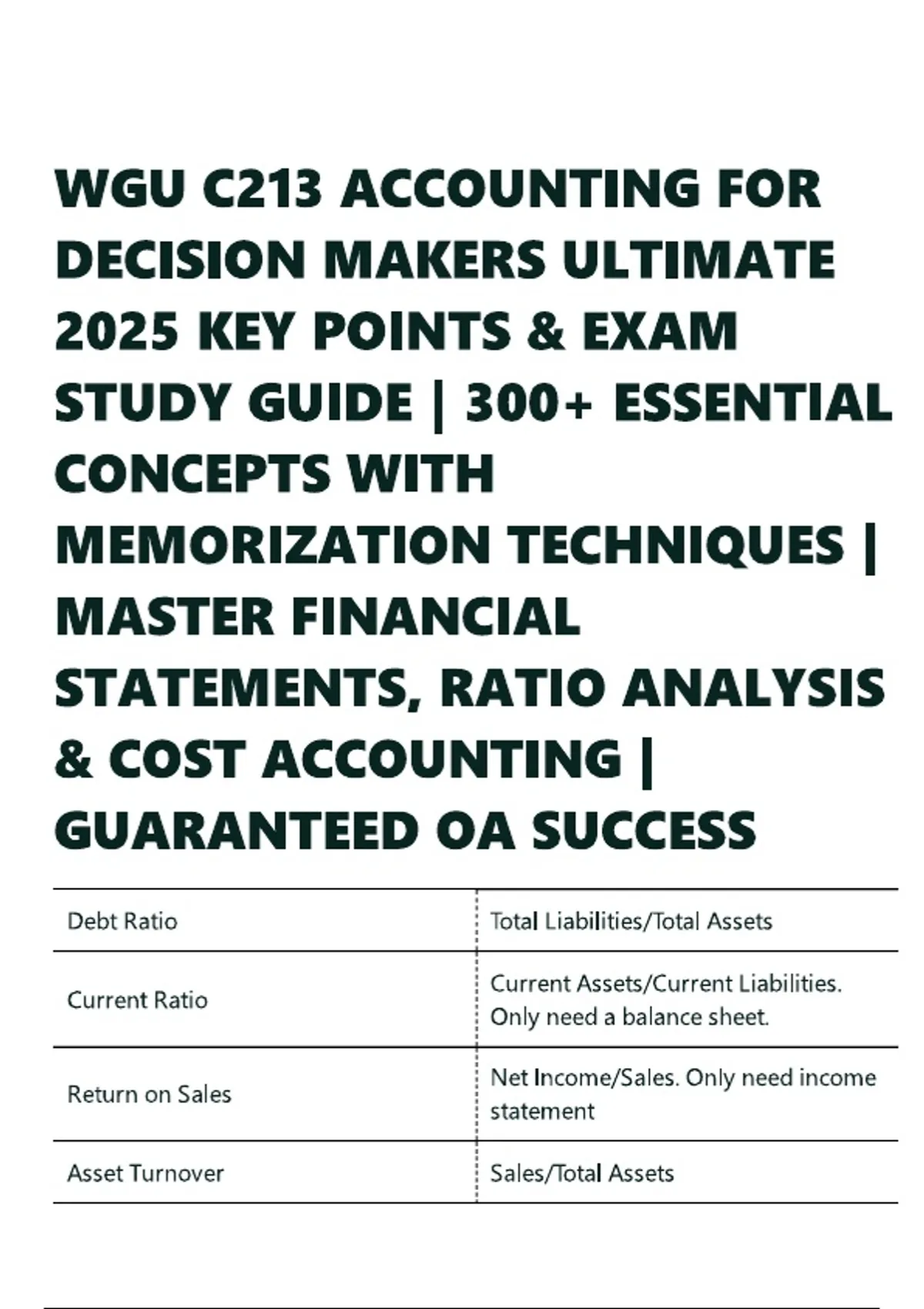 WGU C213 ACCOUNTING FOR DECISION MAKERS ULTIMATE 2025 KEY POINTS & EXAM ...