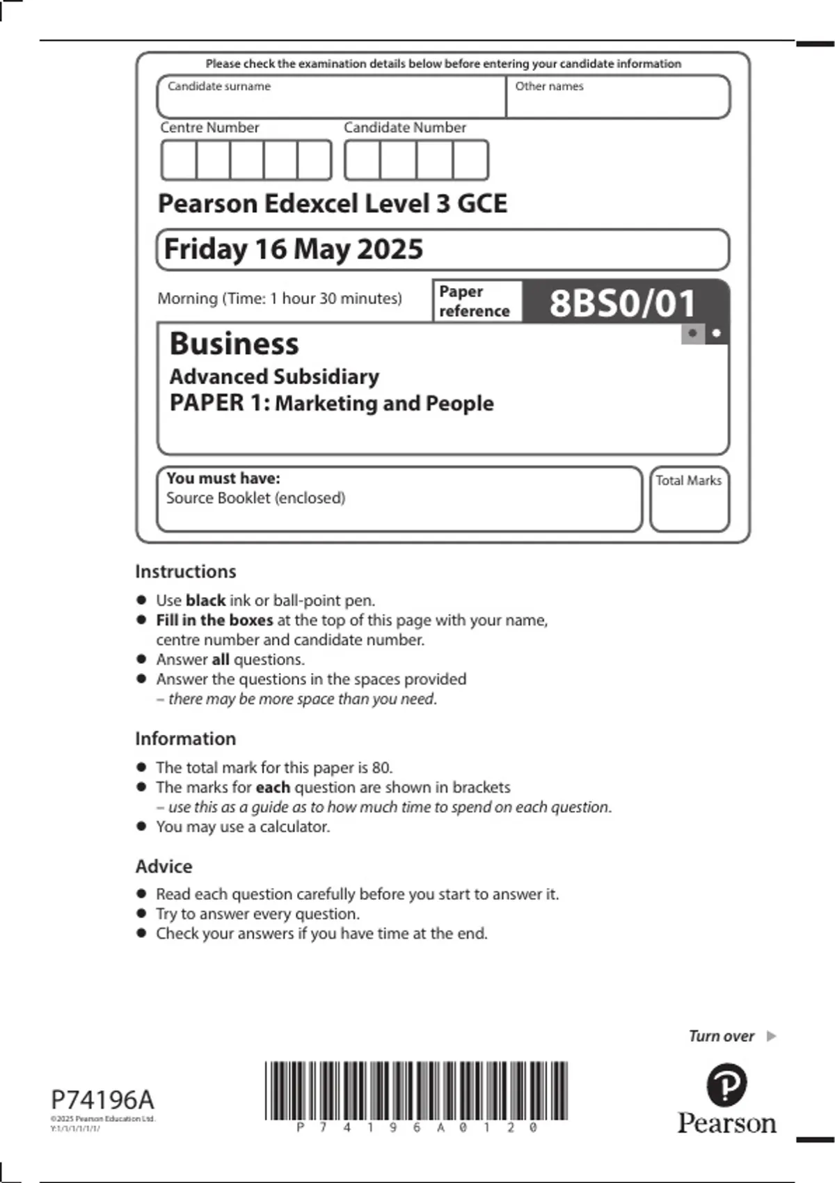 2025 Pearson Edexcel Level 1/Level 2 GCSE (9–1) Business Advanced ...