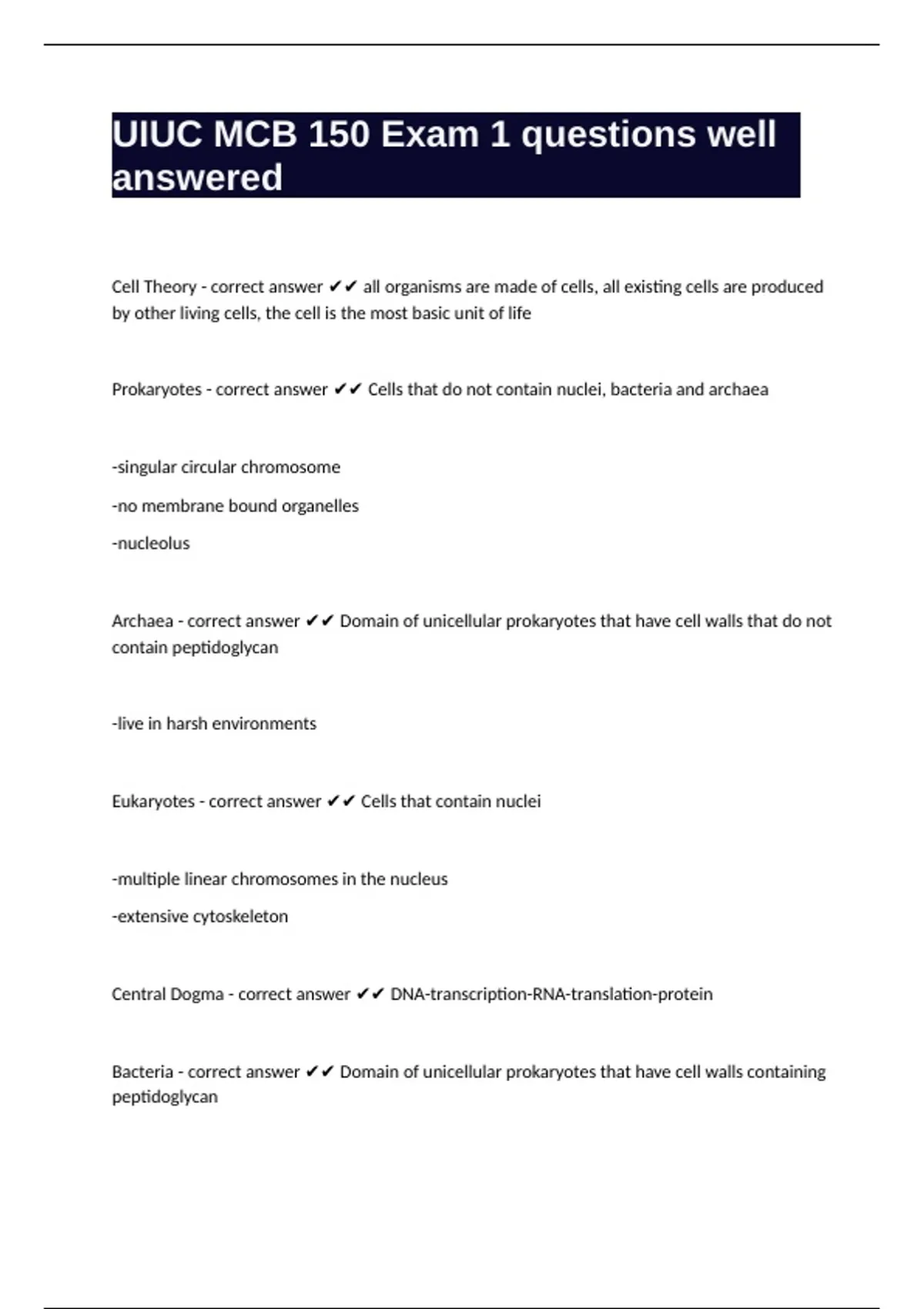 UIUC MCB 150 Exam 1 questions well answered - MCB 150 - Stuvia US