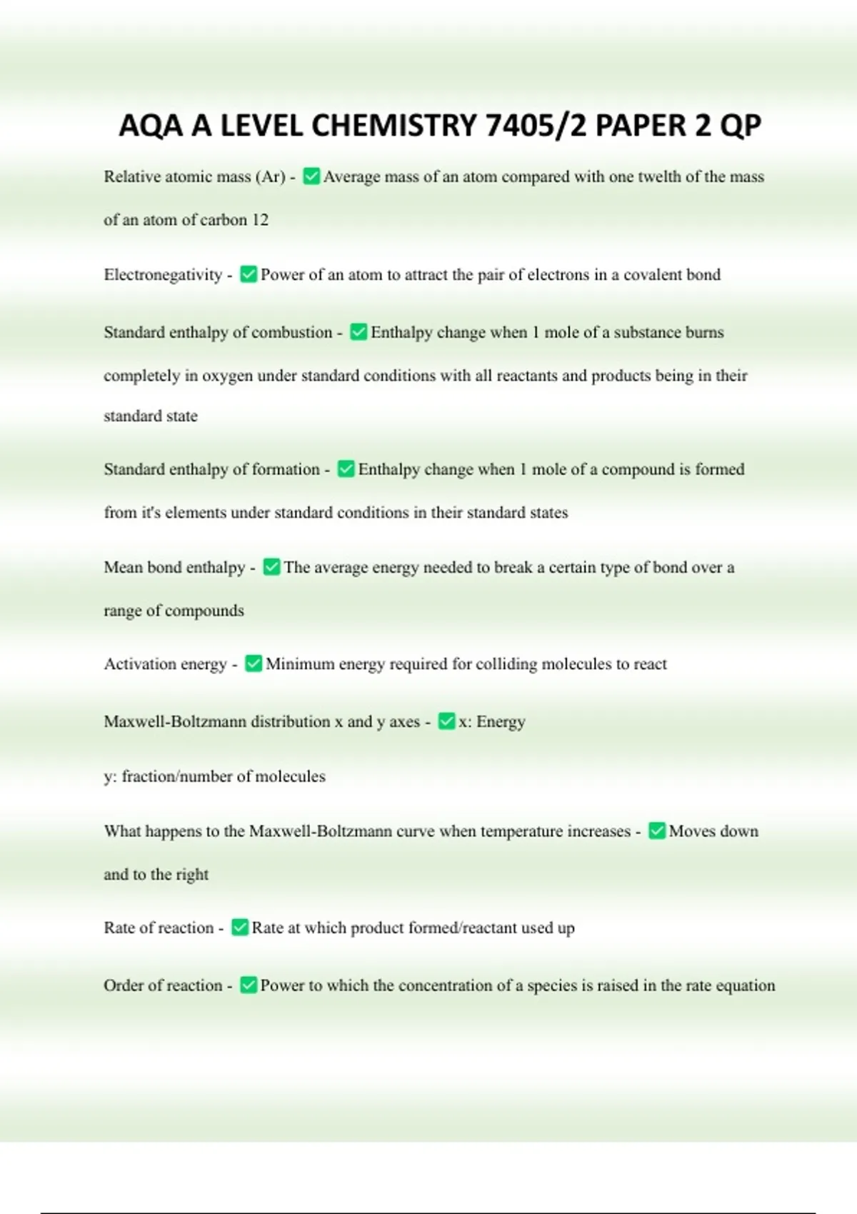 AQA A Level Chemistry 7405/2 Paper 2 (Physical, Inorganic & Organic ...
