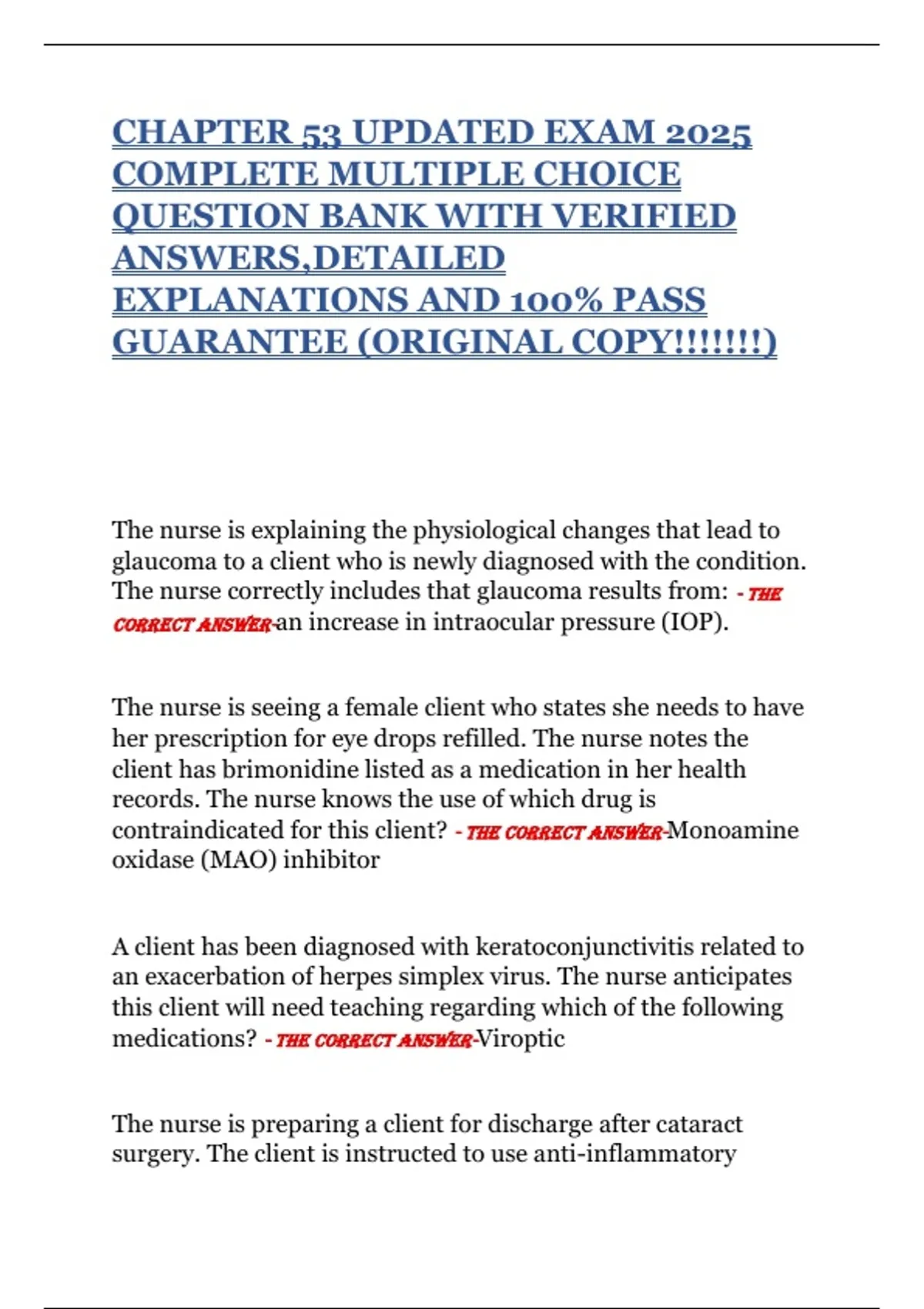 CHAPTER 53 UPDATED EXAM 2025 COMPLETE MULTIPLE CHOICE QUESTION BANK ...