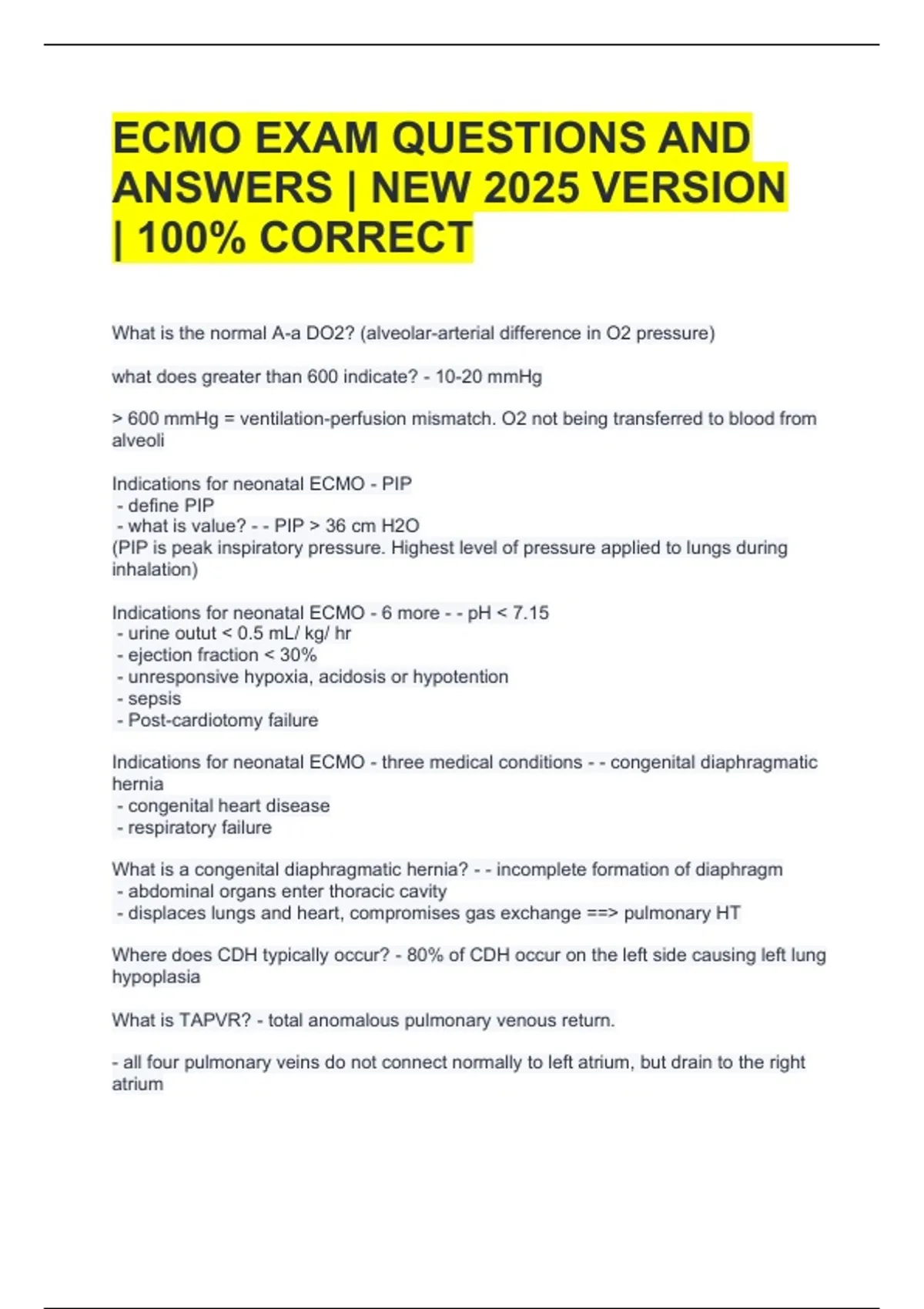 ECMO EXAM QUESTIONS AND ANSWERS | NEW 2025 VERSION | 100% CORRECT ...