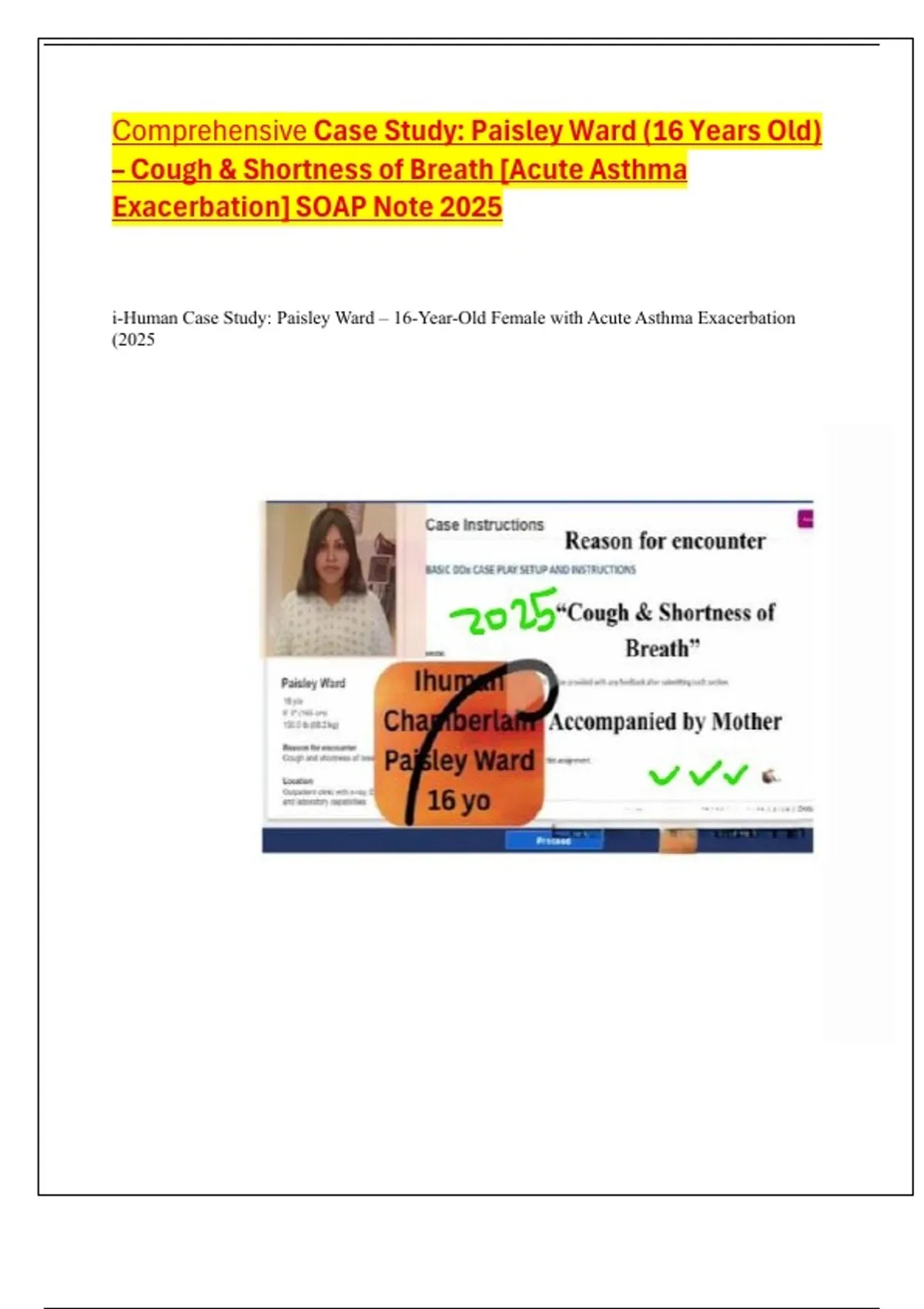 Comprehensive Case Study: Paisley Ward (16 Years Old) – Cough ...