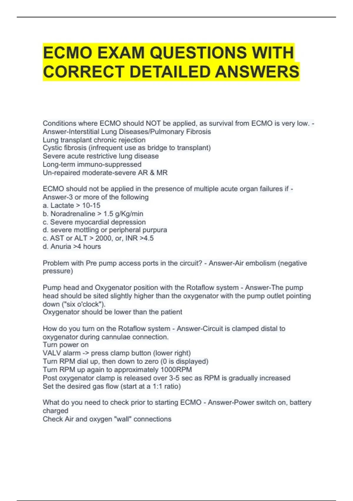 ECMO EXAM QUESTIONS WITH CORRECT DETAILED ANSWERS - ECMO - Stuvia UK