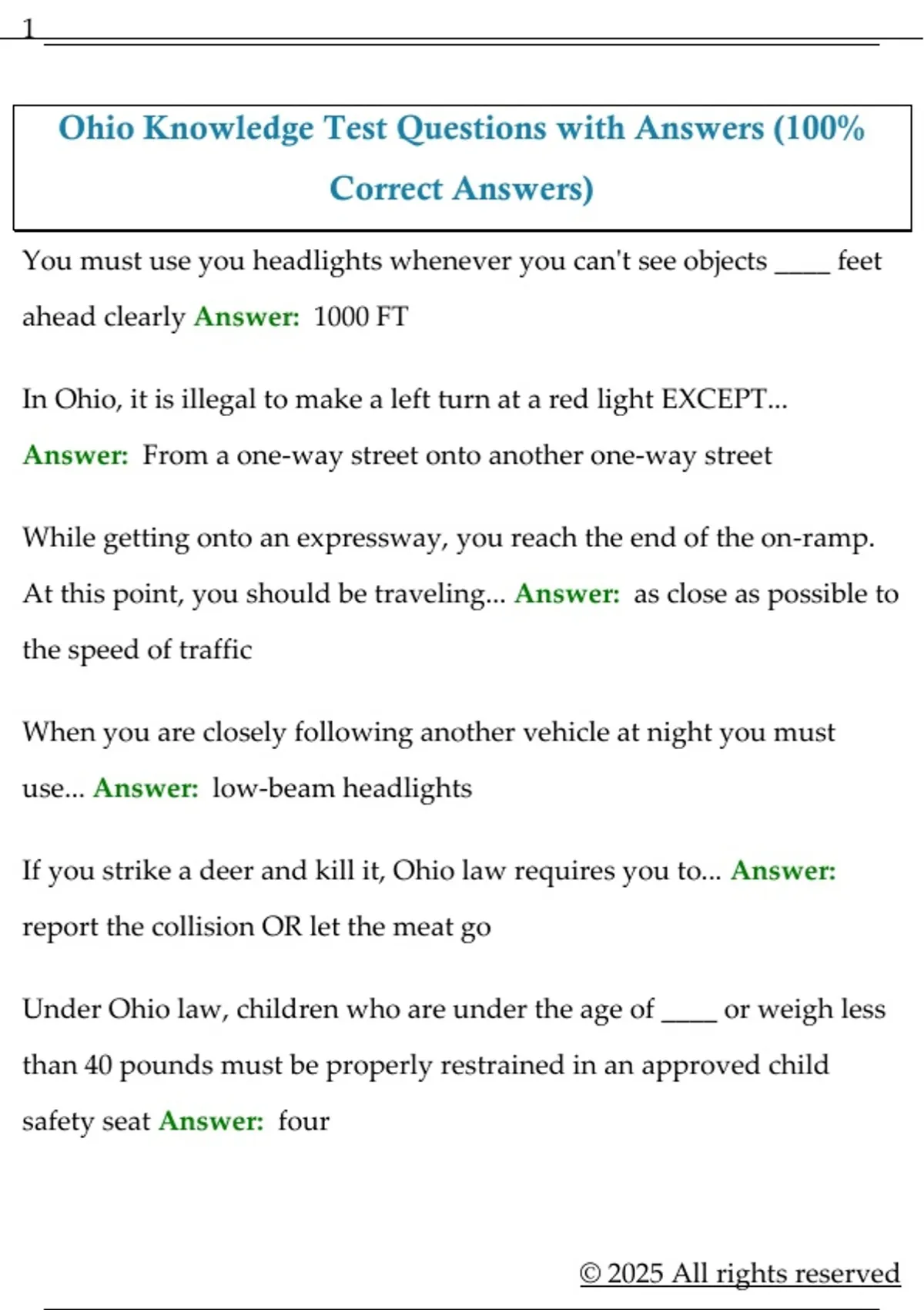Ohio Knowledge Test Questions with Answers (100% Correct Answers ...