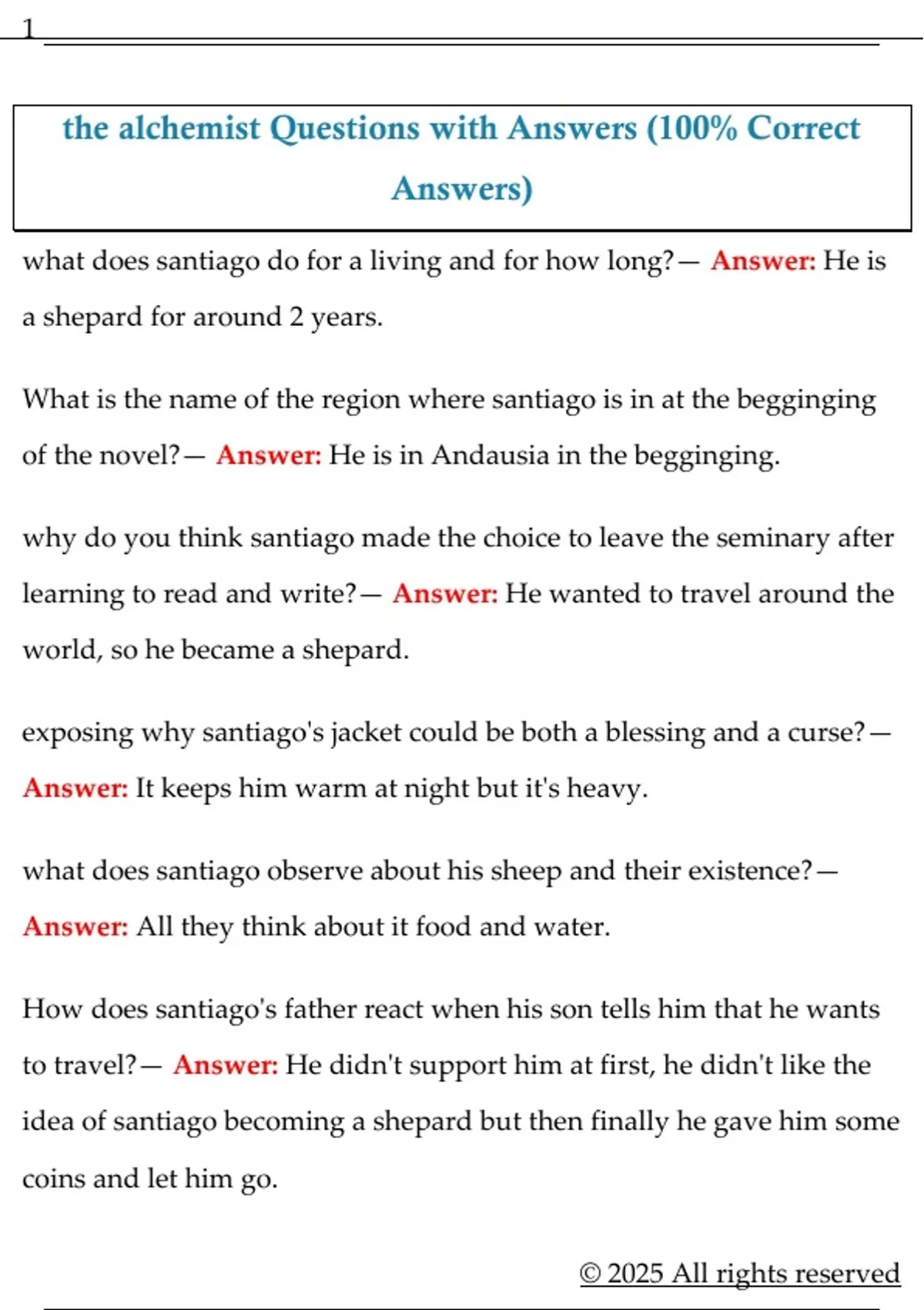 the alchemist Questions with Answers (100% Correct Answers) - The ...