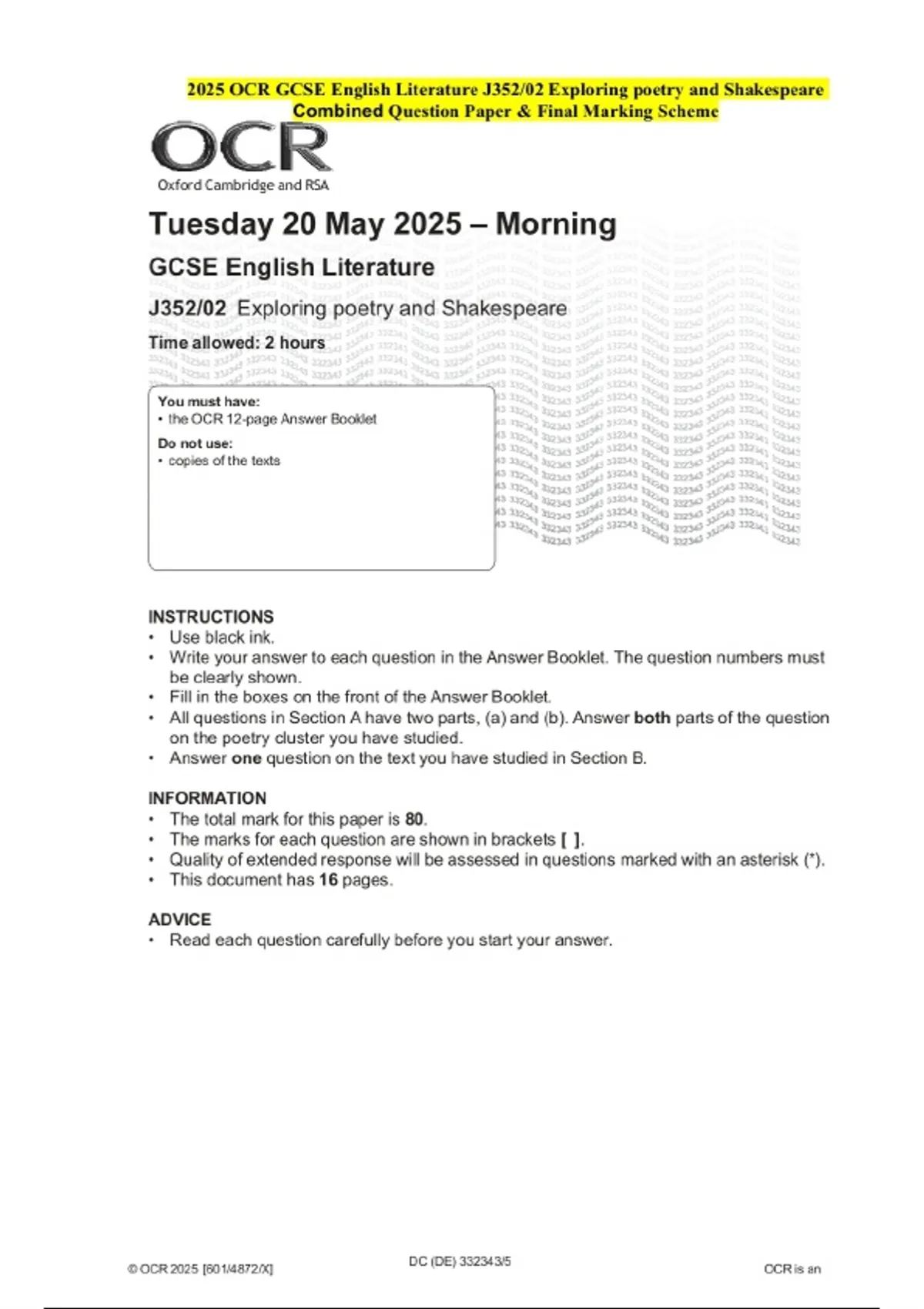 2025 OCR A Level English Language H470/01 Exploring language Combined ...