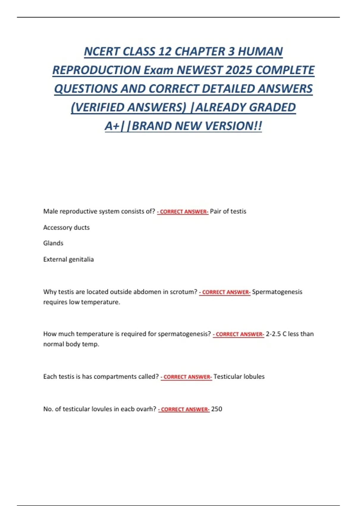 NCERT Class 12 Biology – Chapter 3: Human Reproduction Exam 2025 ...