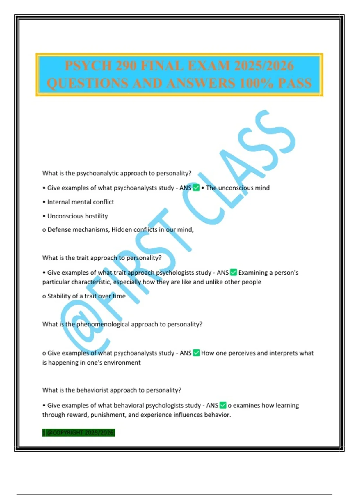 PSYCH 290 FINAL EXAM 2025/2026 QUESTIONS AND ANSWERS 100% PASS - PSYCH ...