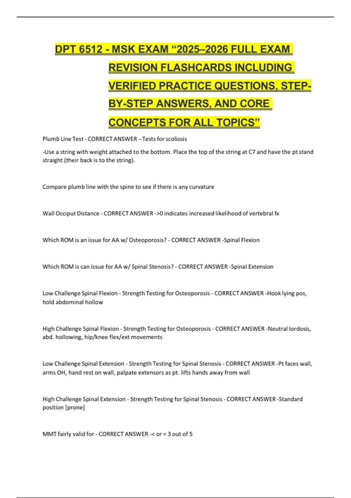 DPT 6512 – MSK Exam (2025–2026) Complete Revision Flashcards with ...