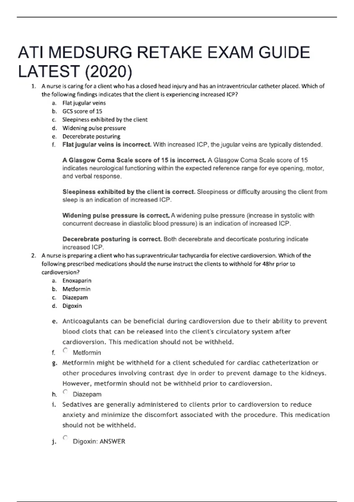 Comprehensive ATI Medical-Surgical (Adult Health) Proctored Exam Forms ...