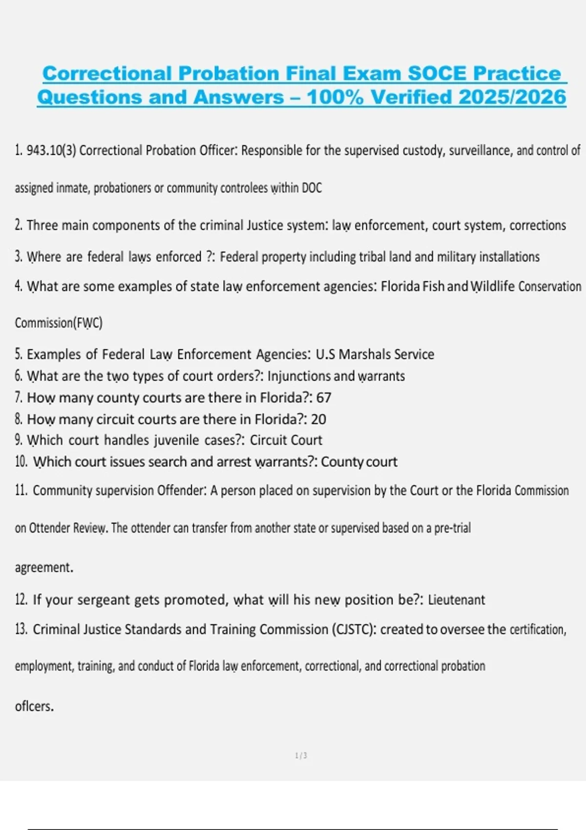Correctional Probation Final Exam SOCE Practice Questions and Answers ...