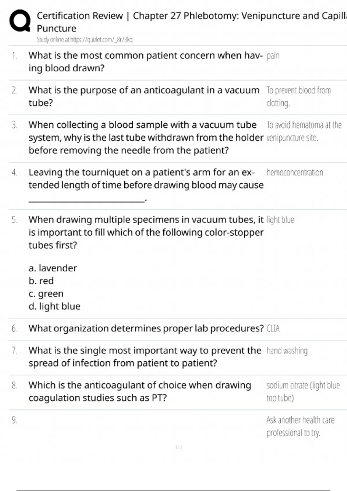 Certification Review Chapter 27 / Phlebotomy Venipuncture & Capillary Puncture / 2025 Update ...