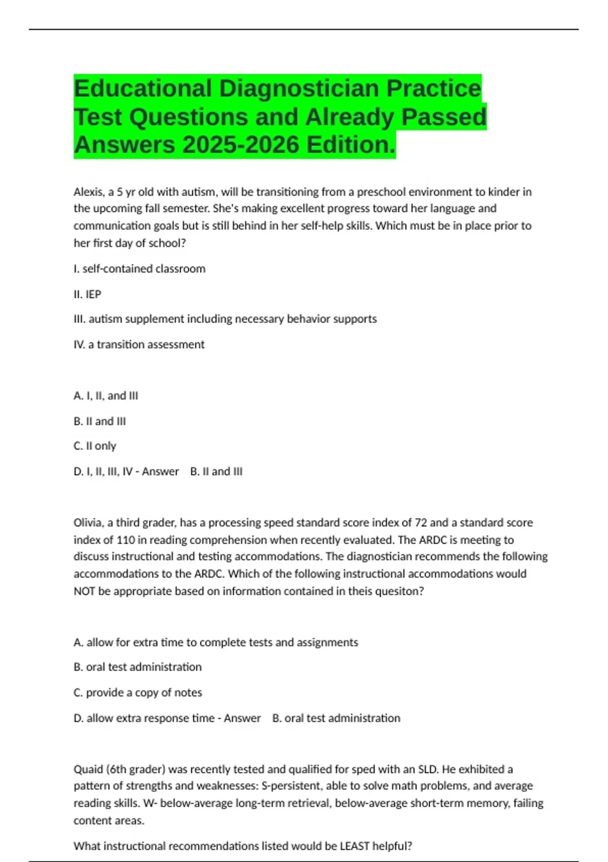 Educational Diagnostician Practice Test Questions and Already Passed ...