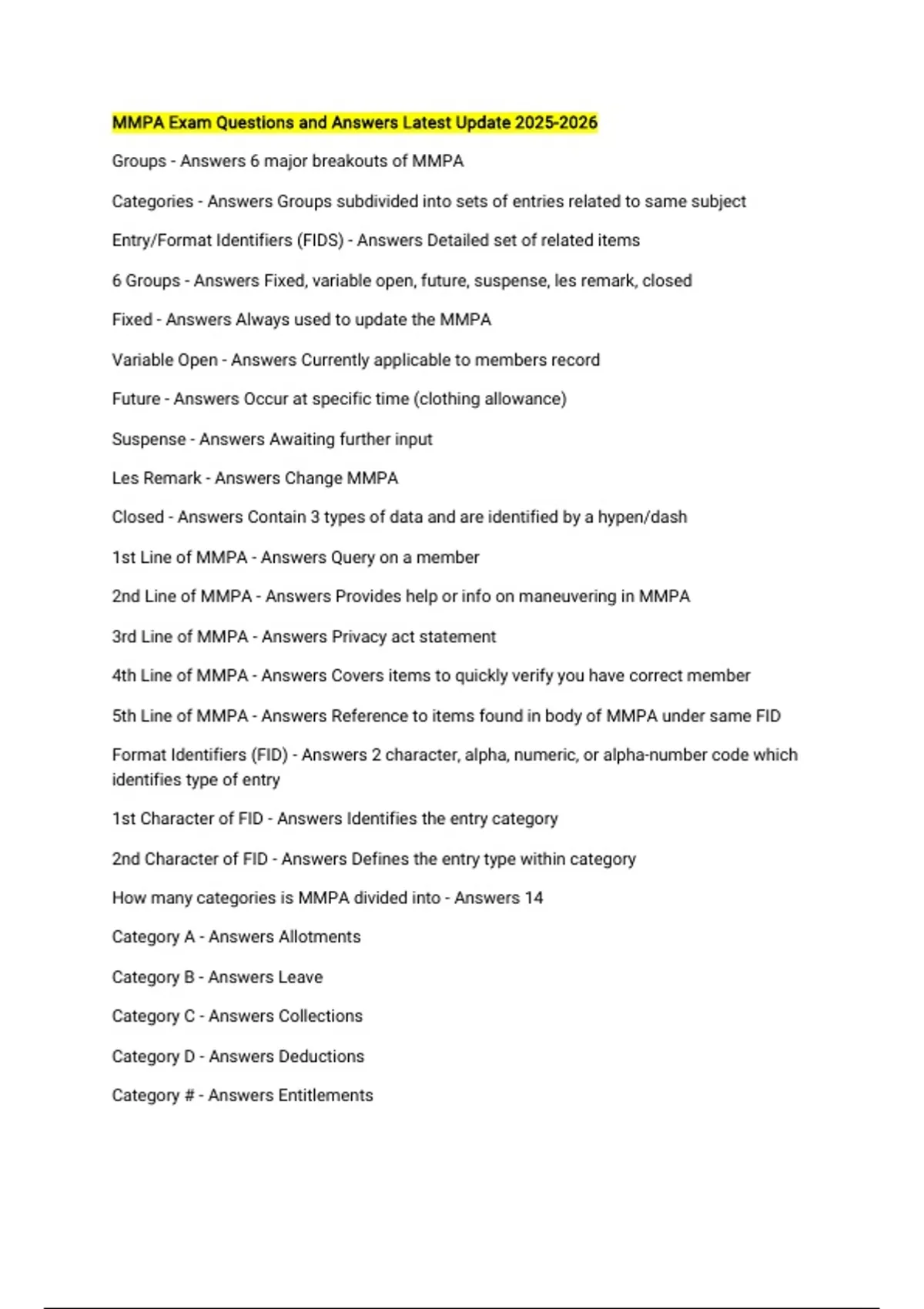 MMPA Exam Questions and Answers Latest Update - MMPA - Stuvia US