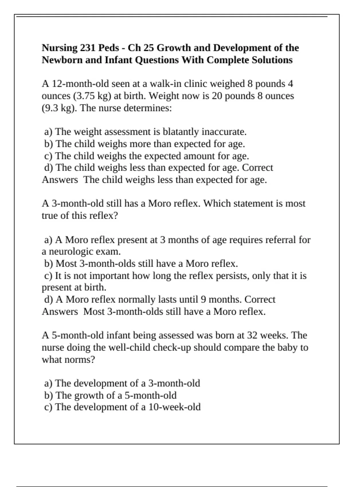 Nursing 231 Peds - Ch 25 Growth and Development of the Newborn and ...