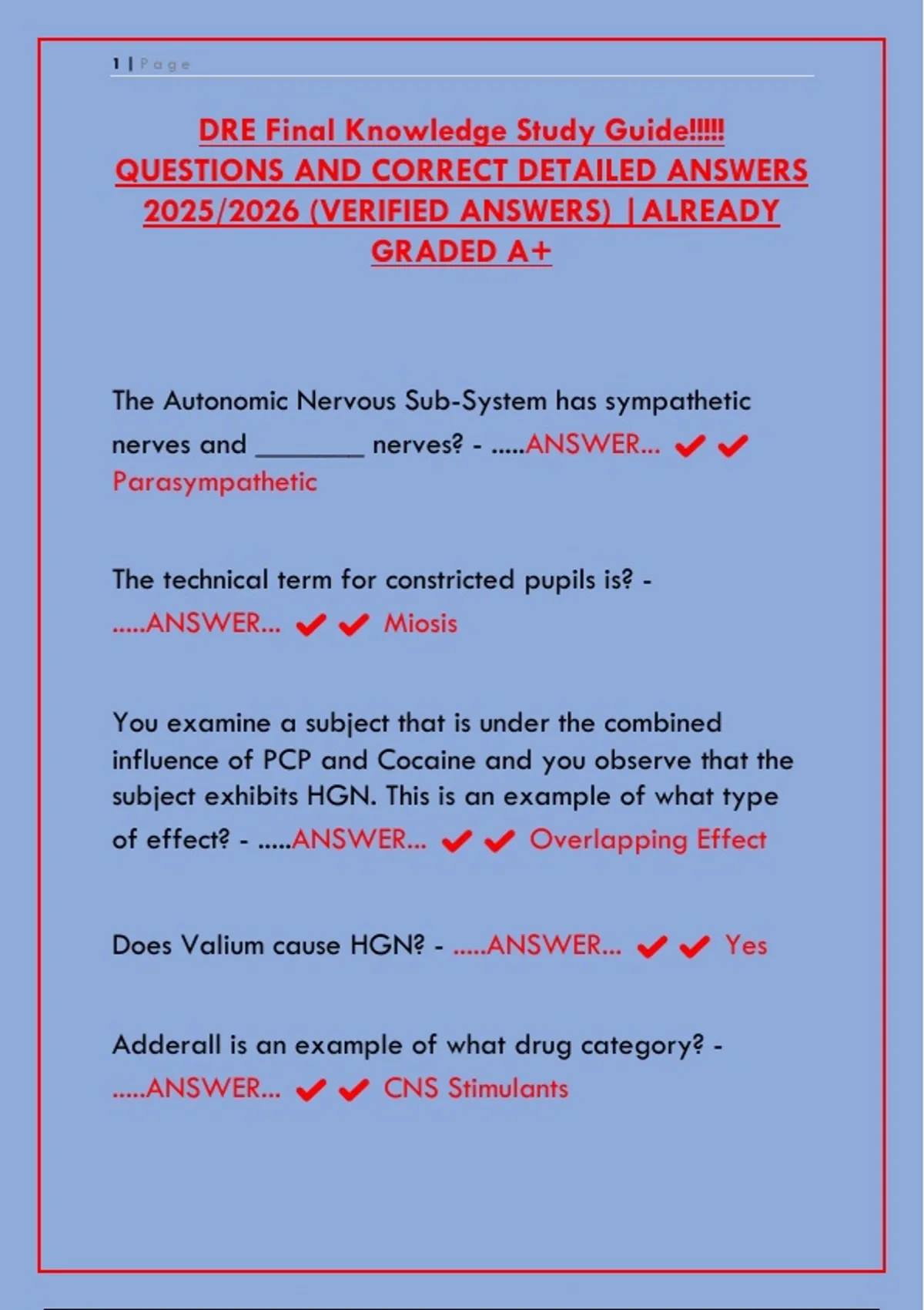 DRE Final Knowledge Exam Study Guide 2025: Drug Recognition Expert ...