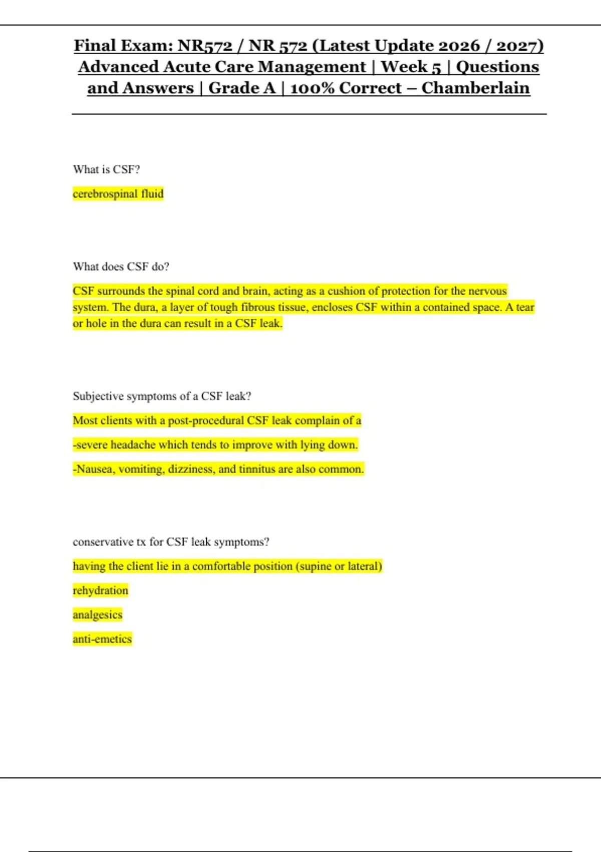 NR 572 Advanced Acute Care Management (Latest 2026–2027 Study Guide ...