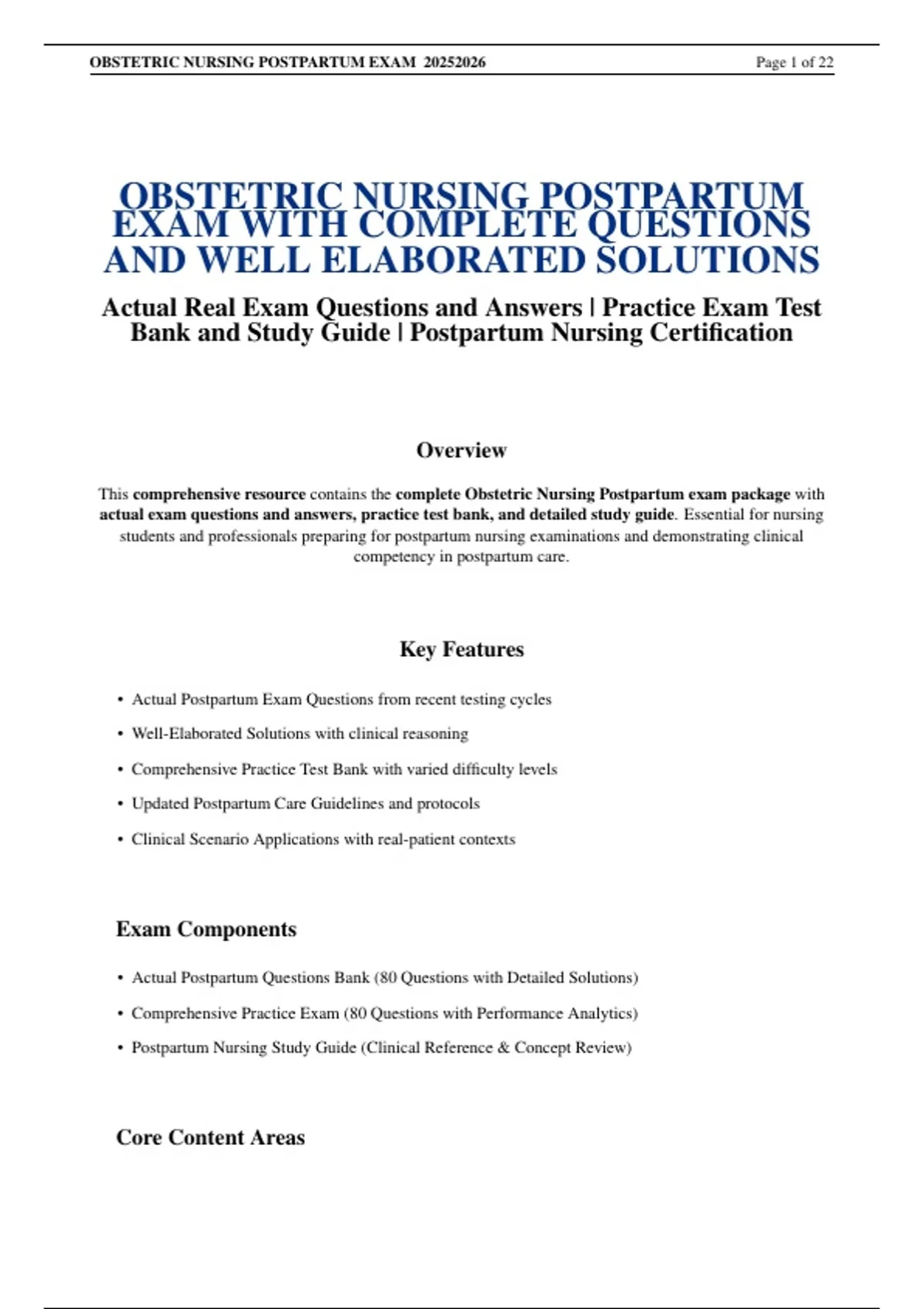 Obstetric Nursing Postpartum Exam (2025/2026) | 80 Actual Exam ...