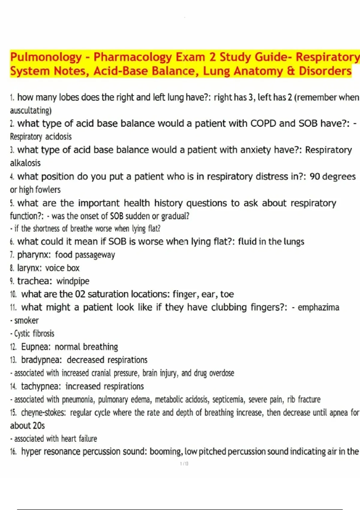 Pulmonology – Pharmacology Exam 2 Study Guide- Respiratory System Notes ...