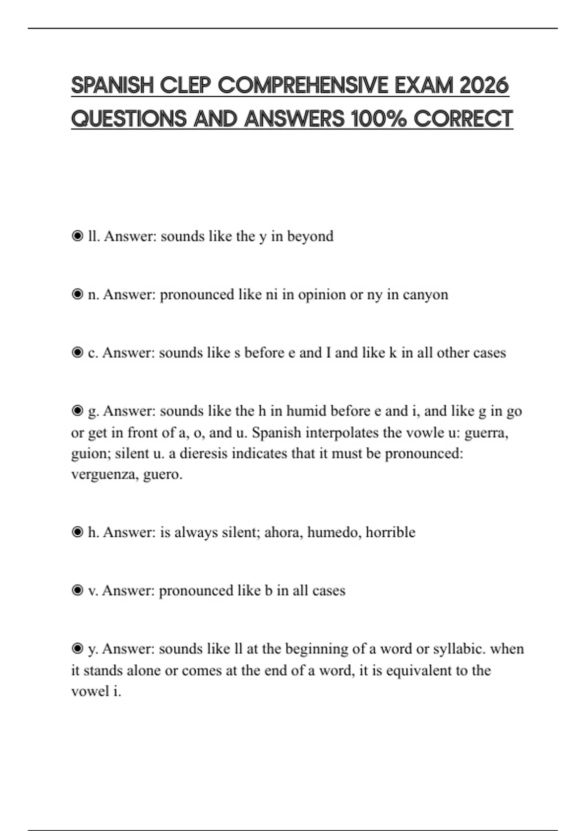 SPANISH CLEP COMPREHENSIVE EXAM 2026 QUESTIONS AND ANSWERS 100% CORRECT ...