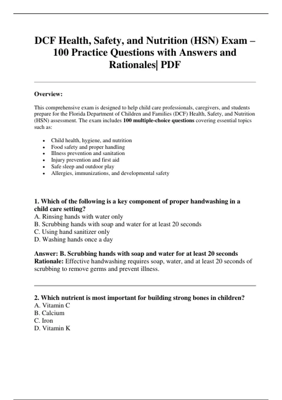 DCF Health, Safety, and Nutrition (HSN) Exam – 100 Practice Questions ...